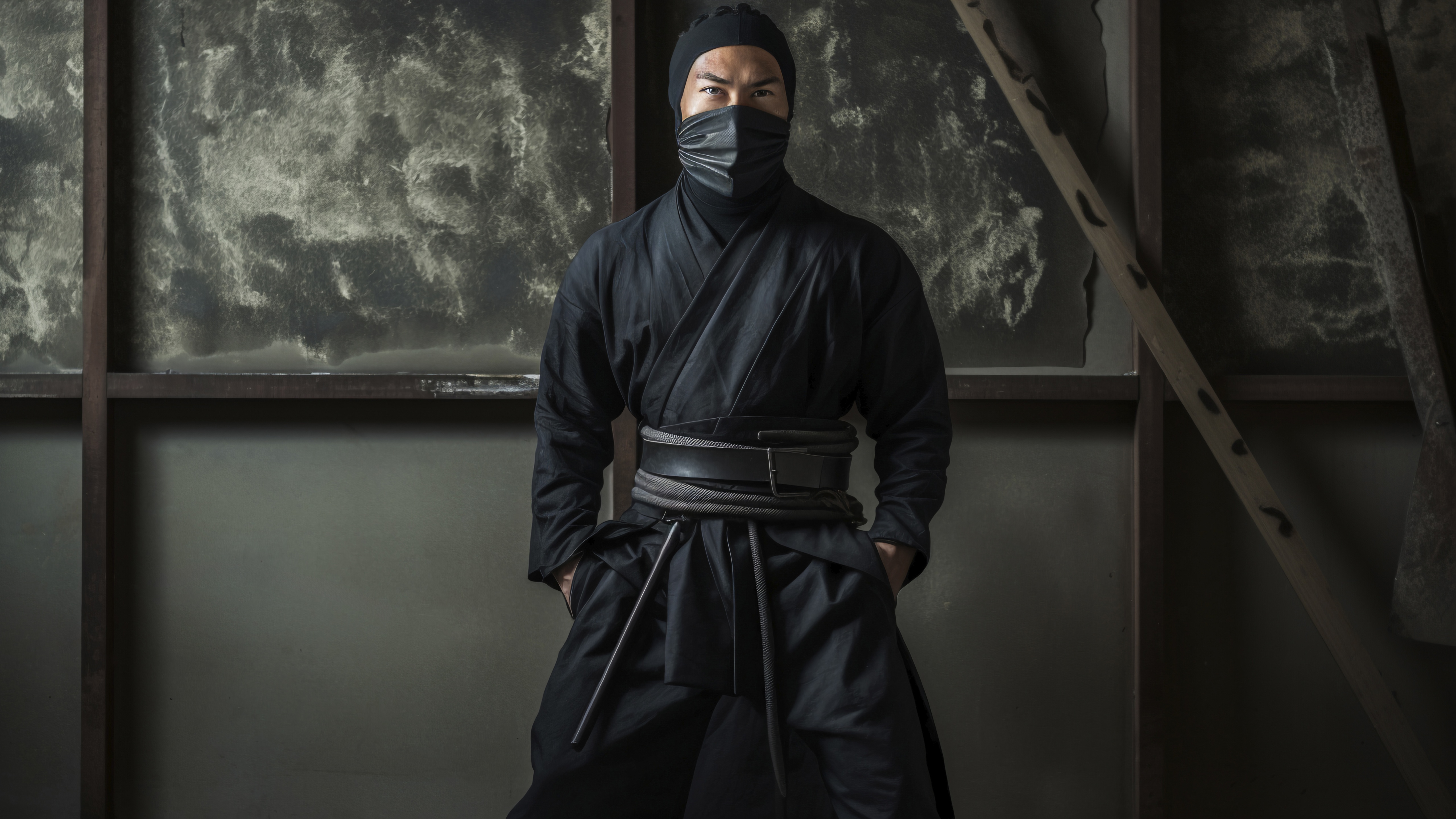 Shadowclad Ninja Assassin Portrait in Realistic Style - backiee