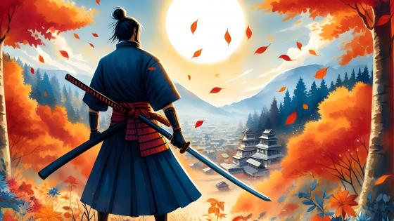 Samurai Amidst Autumn Serenity - backiee