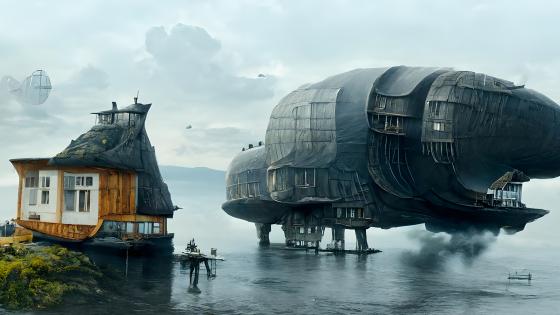 Surreal Floating Architecture - backiee