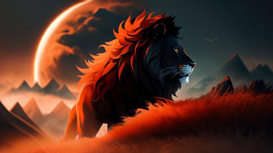 Majestic Lion Ruler Against Moonlit Sky - backiee
