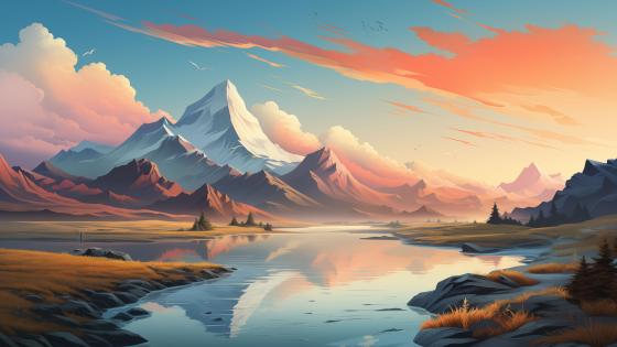 Majestic Fantasy Mountain Scene - backiee