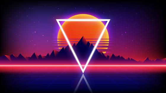 Neon Dreamscape Triangle and Sunset Glow - backiee