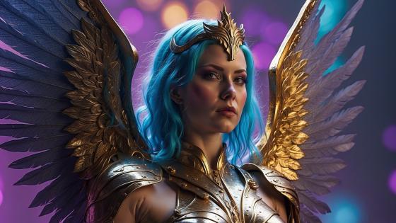Angel of Azure Grace in Golden Armor - backiee