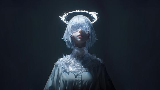 Tattooed Anime Girl With Intense Red Eyes - backiee