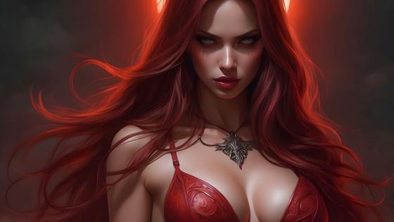 Fiery Elegance: Enchanting Fantasy Beauty in Red - backiee