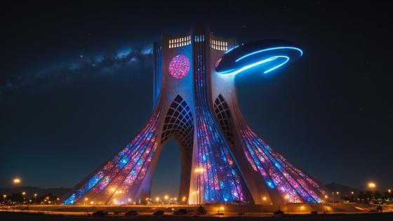 Futuristic Vision of Azadi Tower Monument, Tehran in 4K - backiee