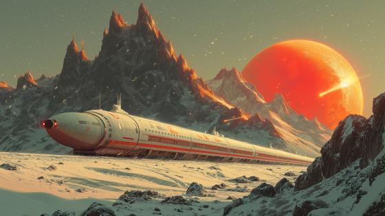 Futuristic Train Journey in an Alien World - backiee