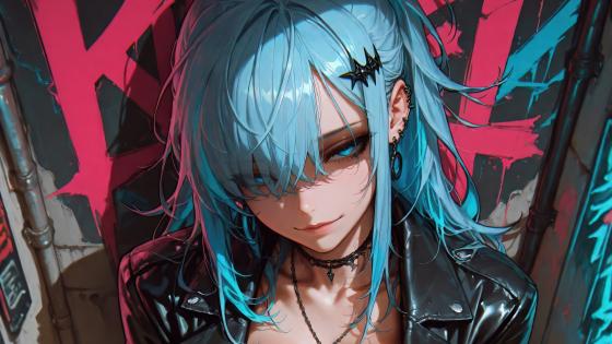 Tattooed Anime Girl With Intense Red Eyes Backiee