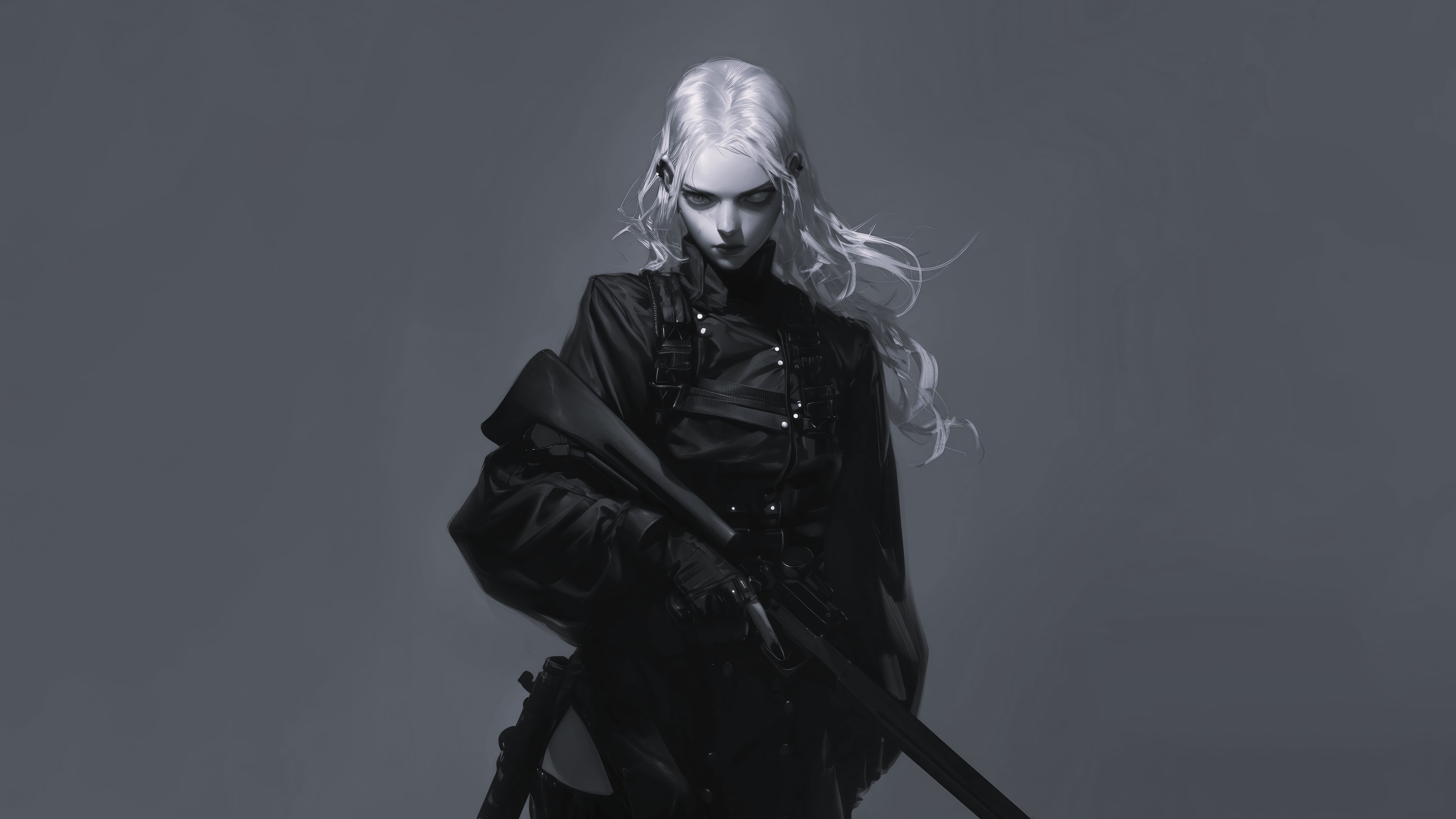 Silver Haired Assassin in Shadowed Steel - backiee