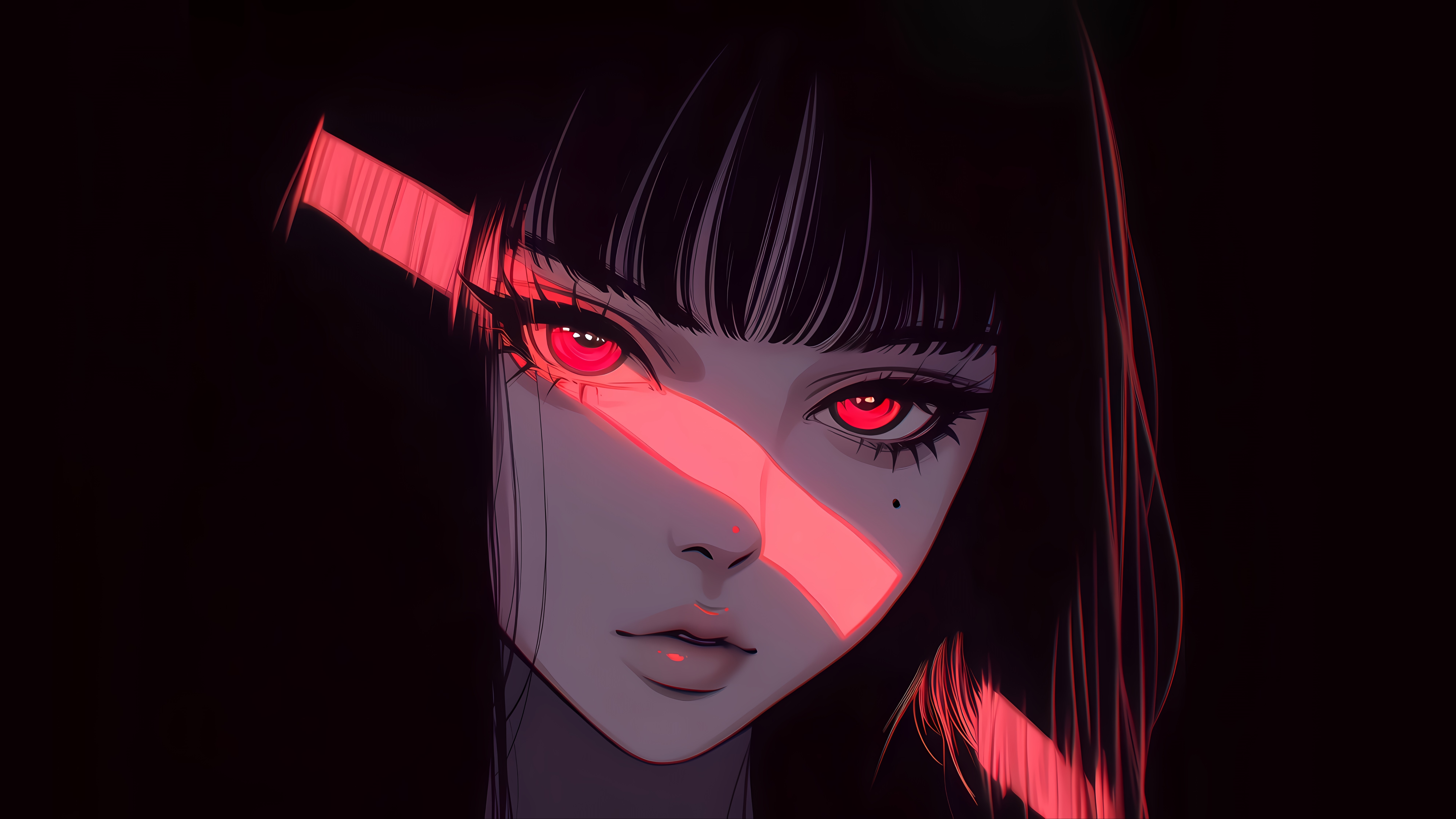 Red Neon Anime Portrait - backiee