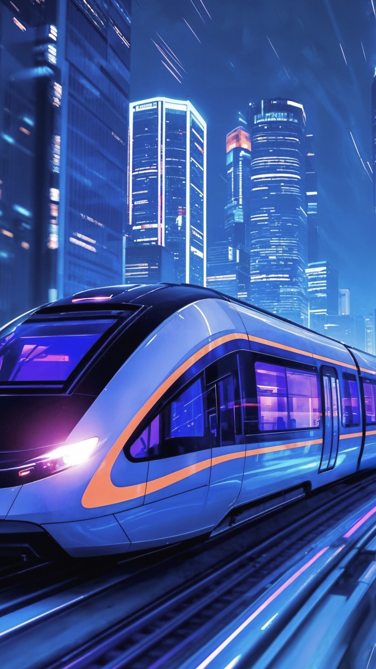 Neon Express Through Futuristic Metropolis - backiee