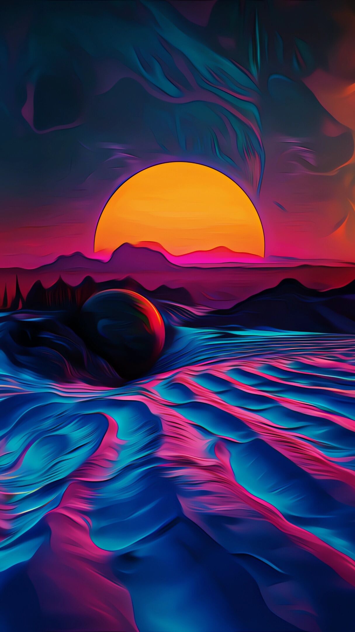 Psychedelic Dreamscape: A Surreal Sunset Vision - backiee