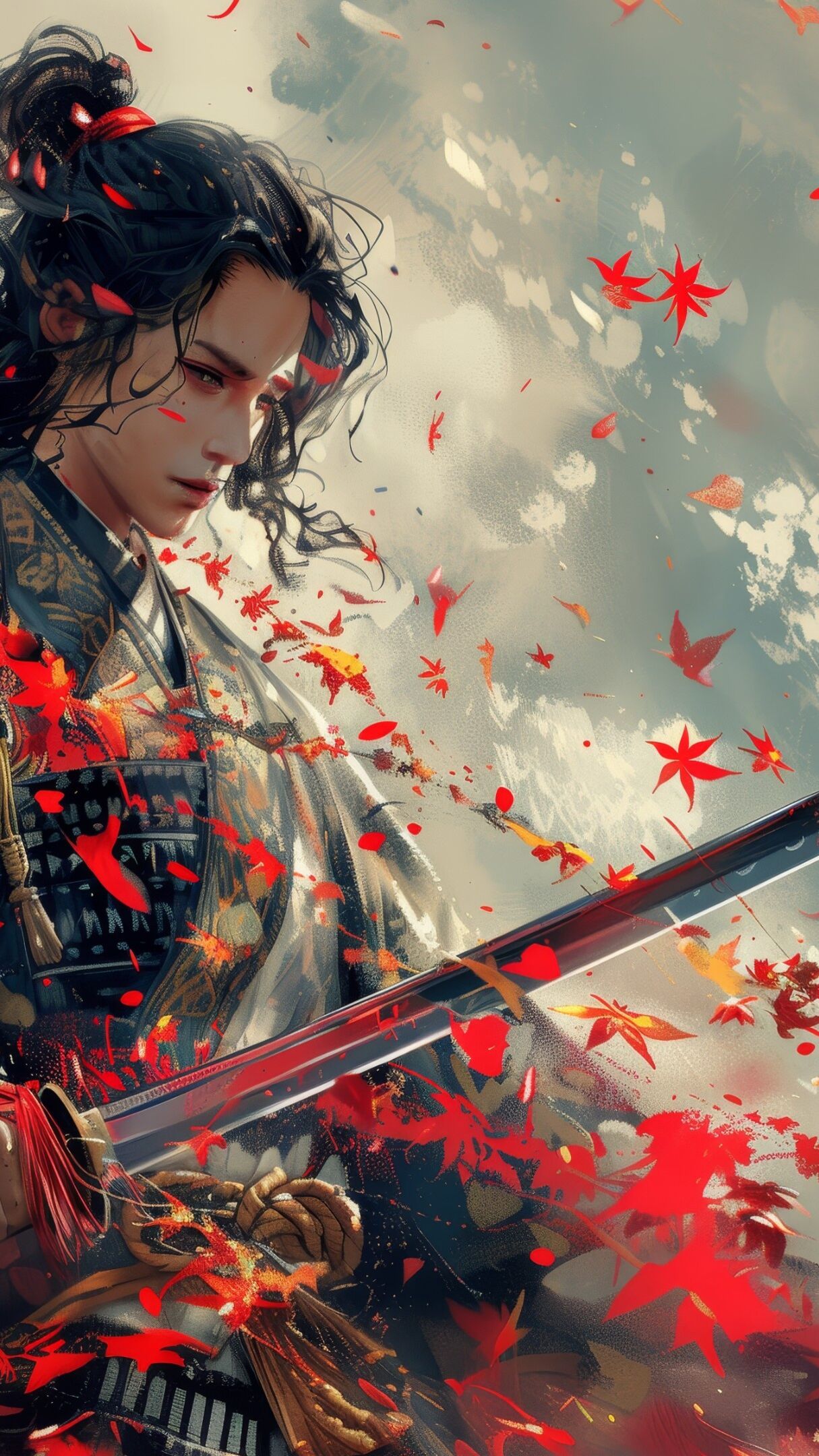 Samurai Autumn Blade in Anime Style - backiee