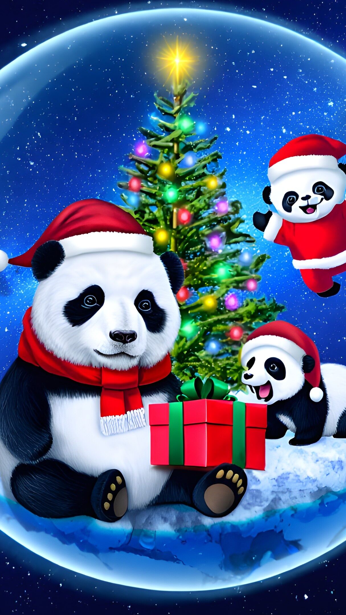Festive Pandas Celebrating Christmas Cheerfully - backiee