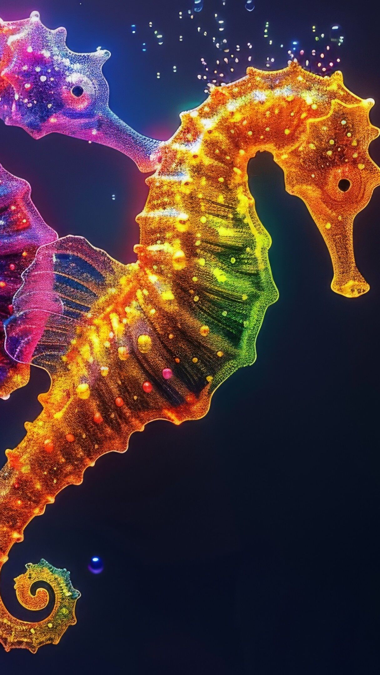 Vibrant Seahorses in Neon Underwater Wonderland - backiee