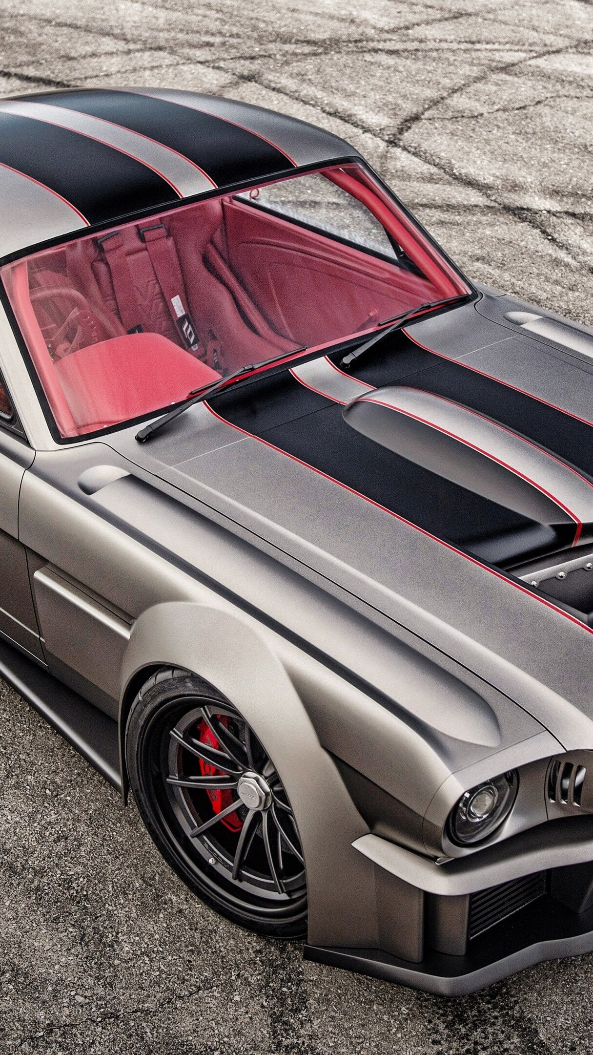 Silver 1965 Mustang Muscle Car with Black Racing Stripes 4K Wallpaper ...