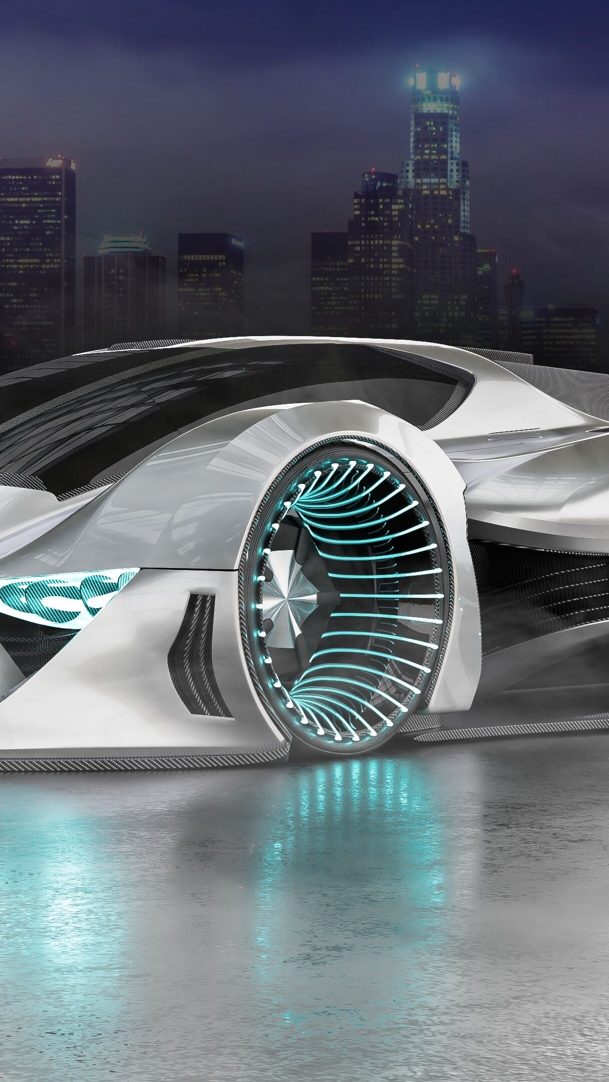 Neon Rim Hypercar Concept in Rainy Night Cityscape 4K - backiee