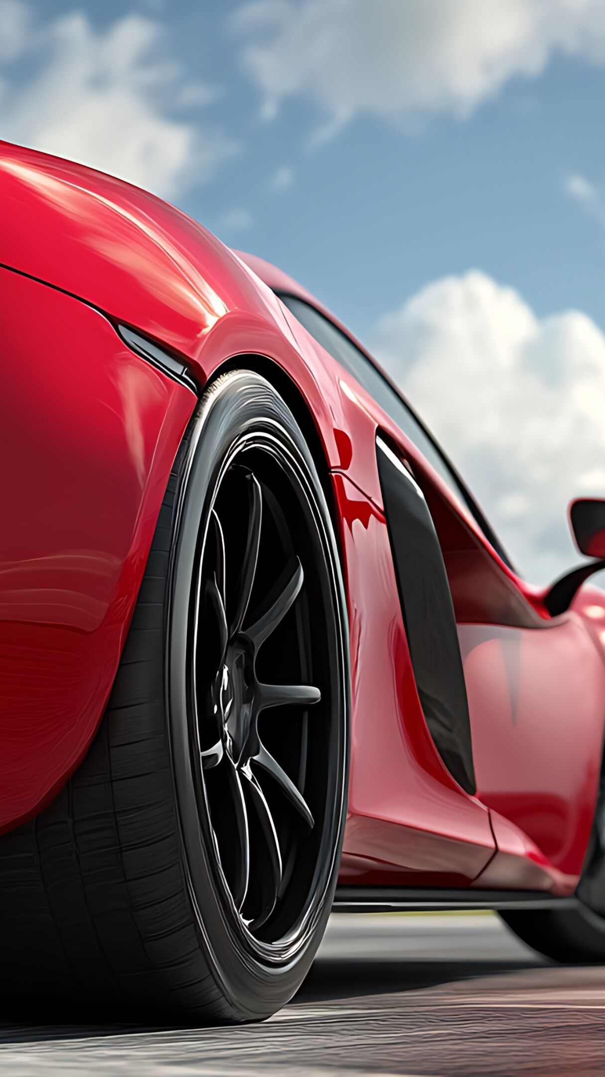 Scarlet Supercar Rear Angle Under Dramatic Sky 4K AI Art - backiee