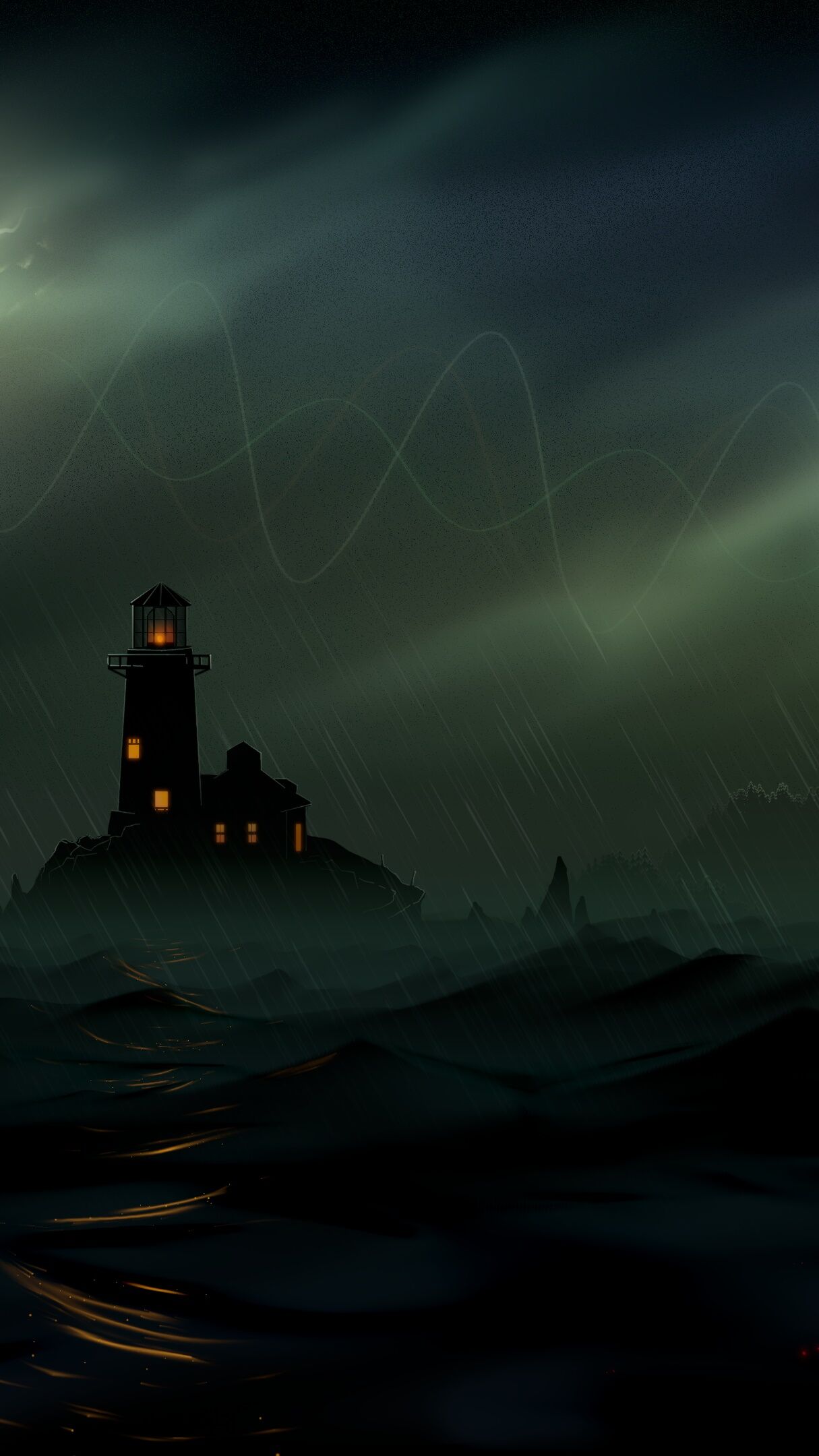 Stormbound Lighthouse in a Dark Fantasy Sea - backiee