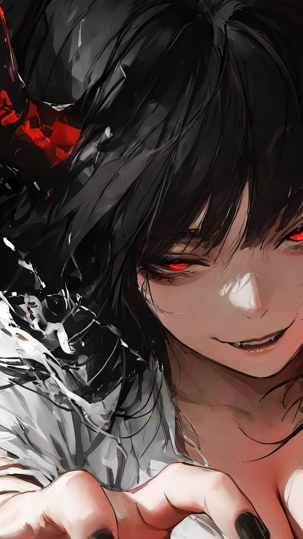 Crimson Horned Sorceress in Midnight Manga Shadows - backiee