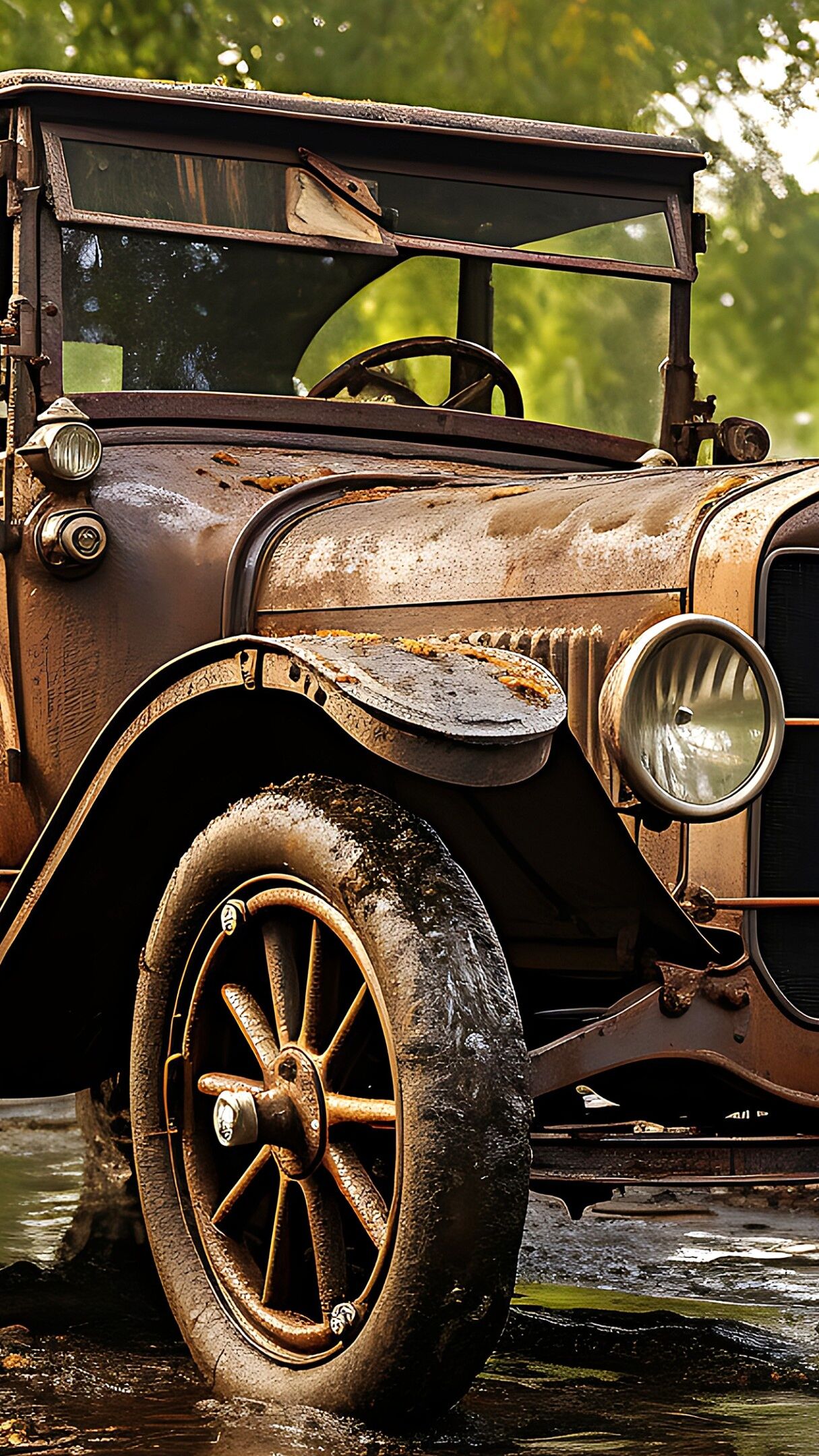 Rusty Vintage Classic Car in Forest Light 4K Wallpaper - backiee