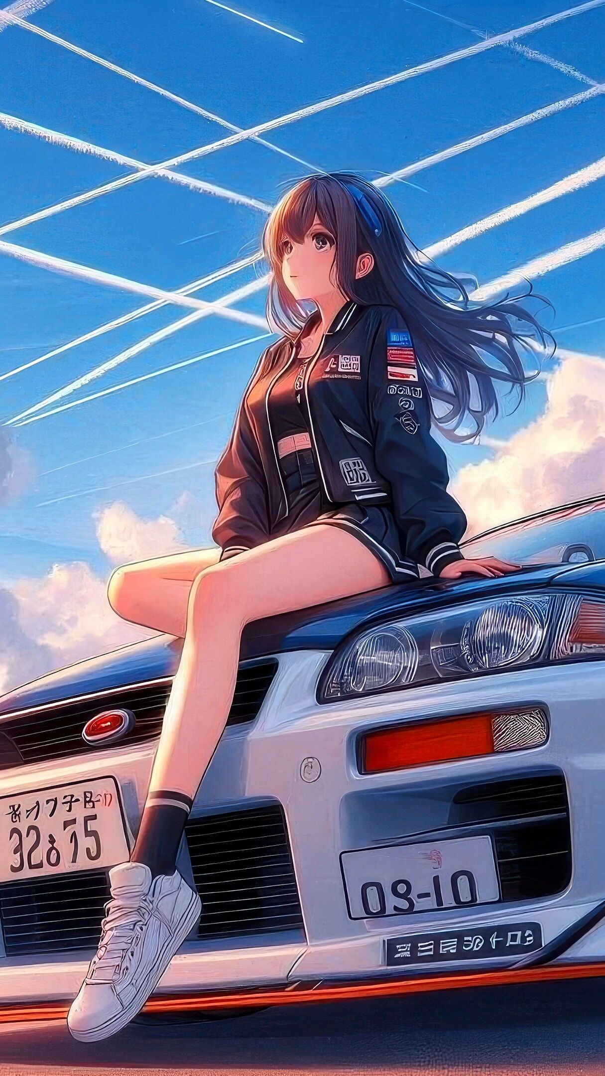 Skyline GT R34 Sunset Pit Stop Anime Racing Girl Wallpaper - backiee