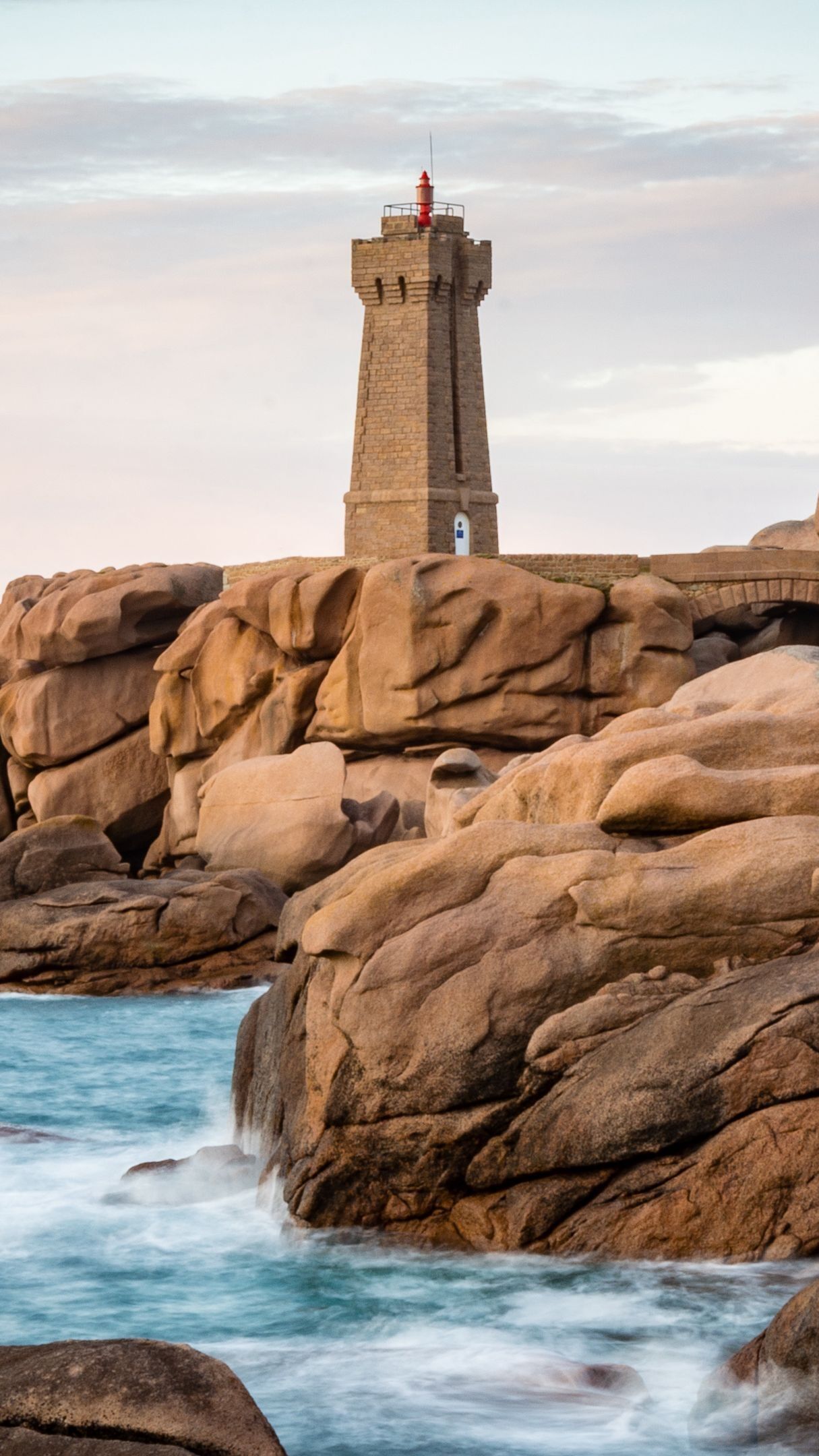 Phare de Men Ruz Lighthouse Over Brittany Granite Coast - backiee