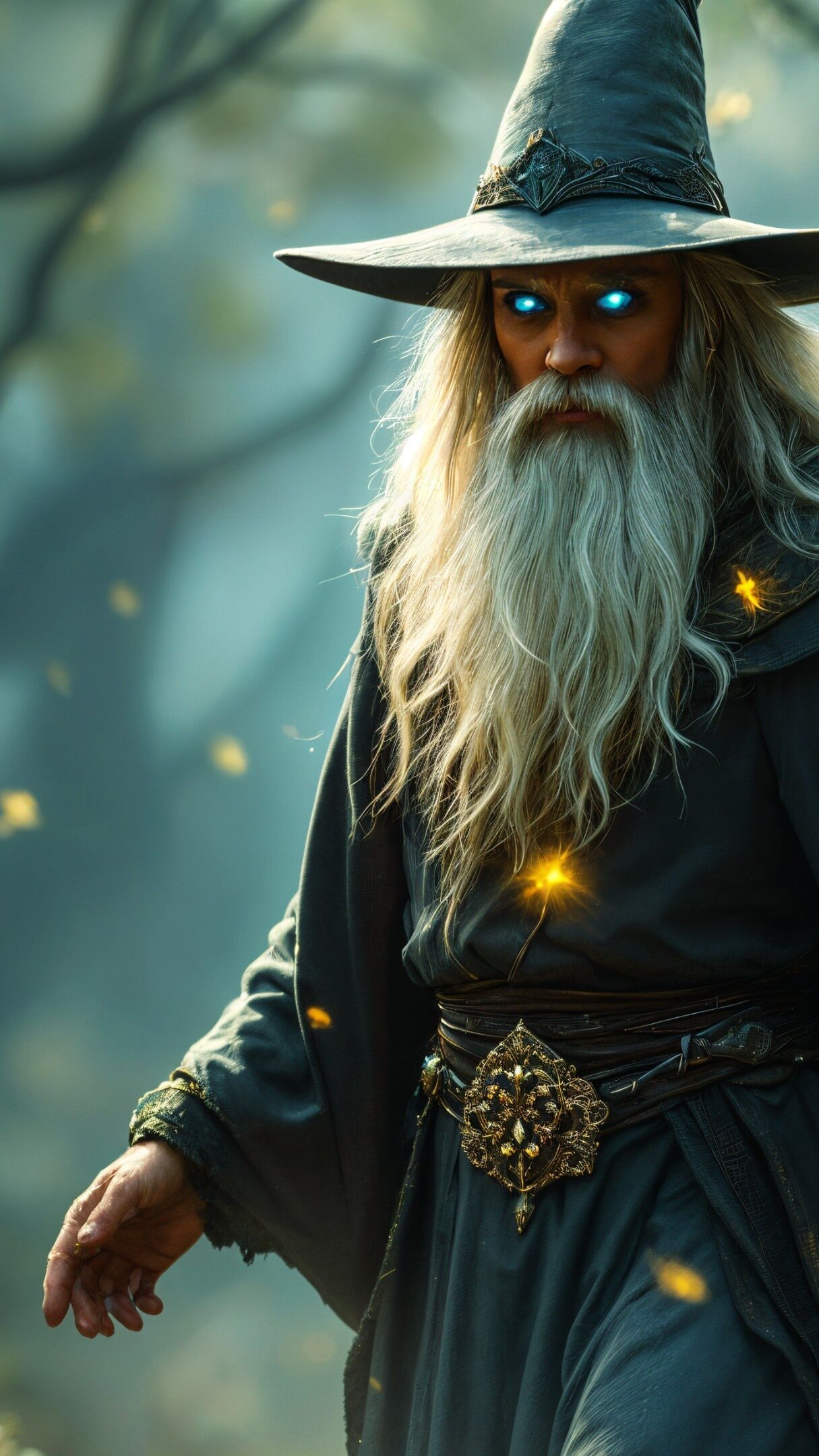 Arcane Forest Wizard with Glowing Eyes and Mythic Staff in 4K - backiee