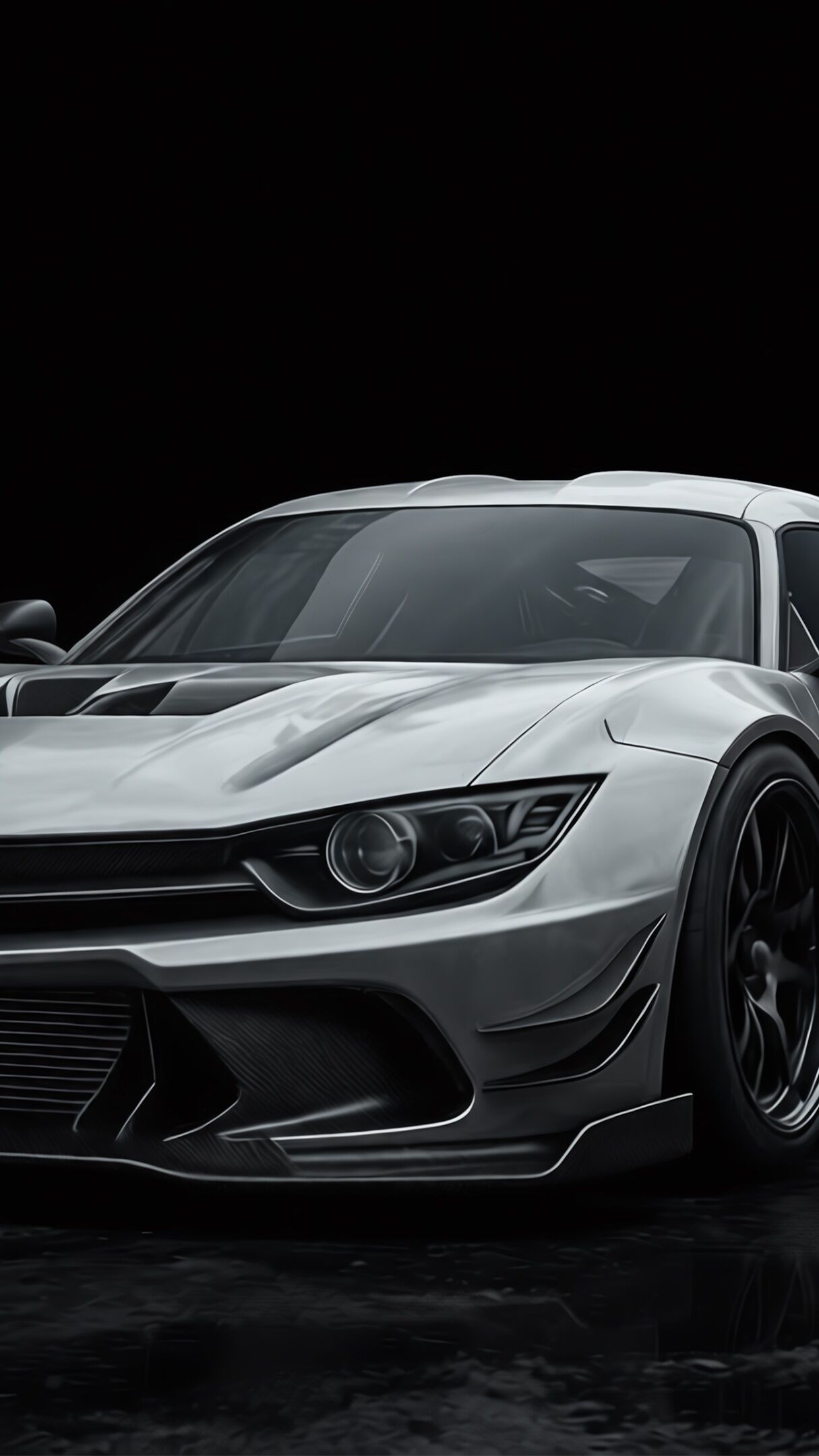 Stealth Silver Supercar in Dark Studio 4K AI Art Wallpaper - backiee