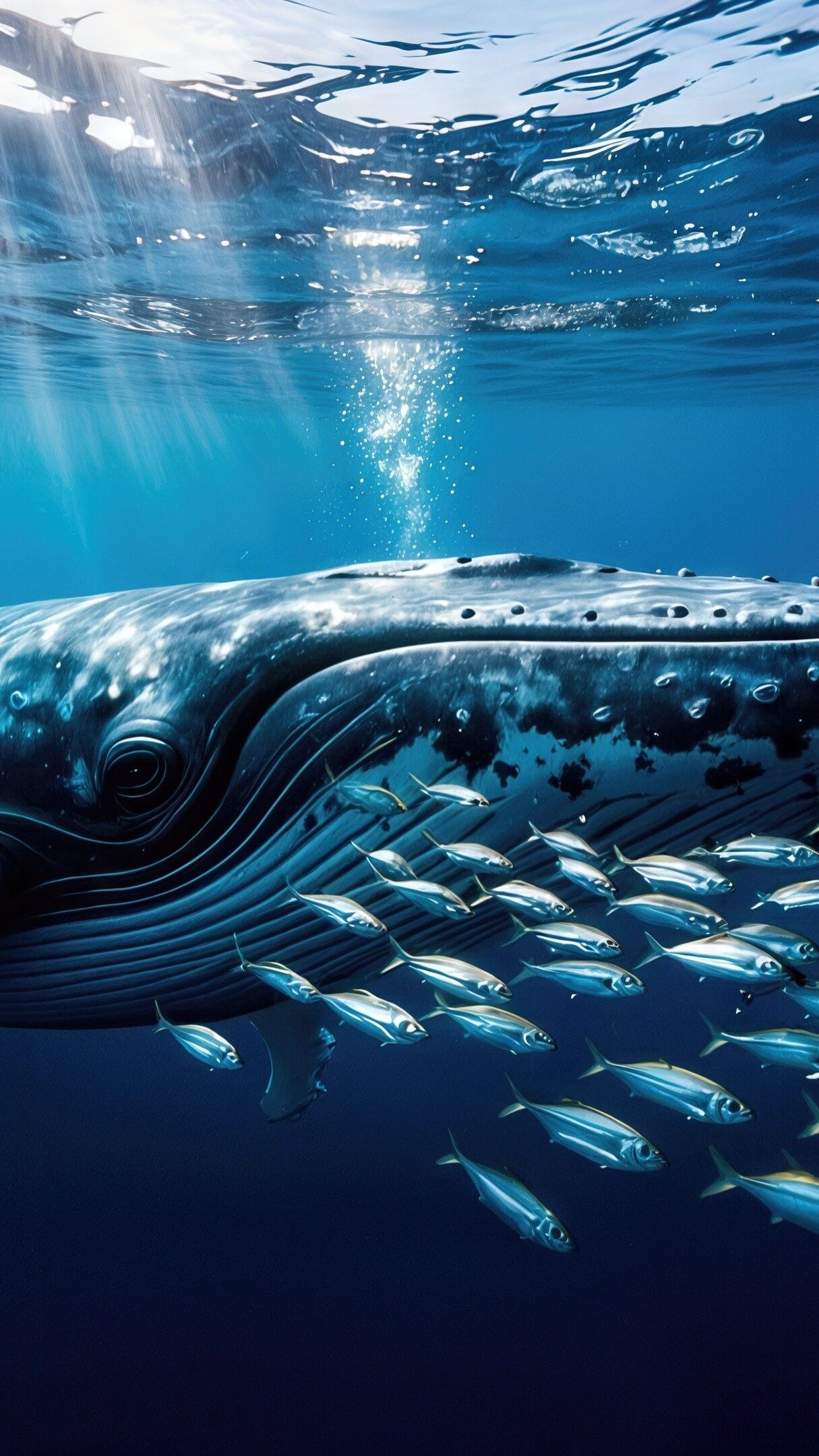 Majestic Humpback Whale Gliding Through Sunlit Blue Depths in 4K - backiee