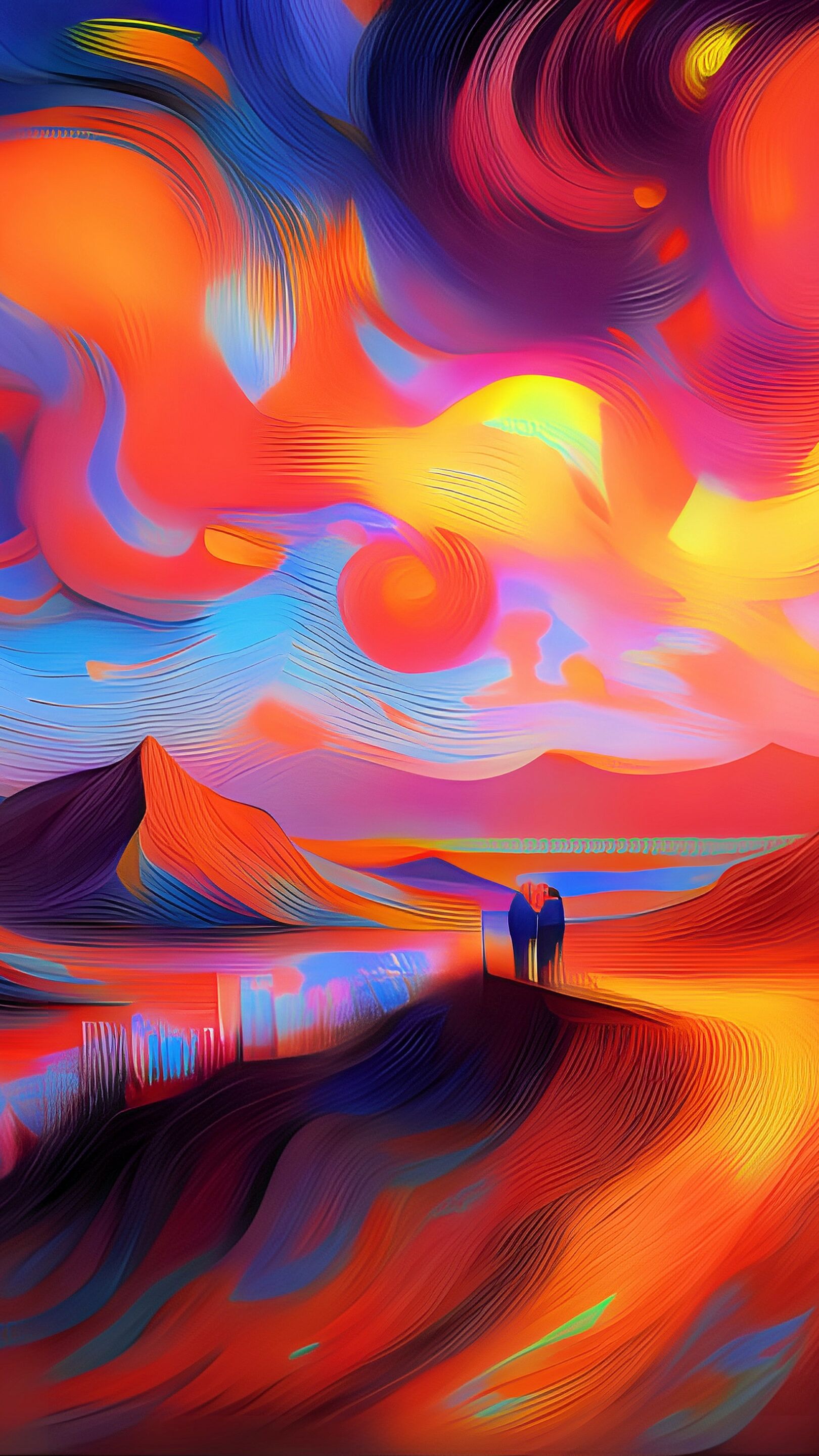 Vibrant Sunset Waves in Abstract Motion - backiee