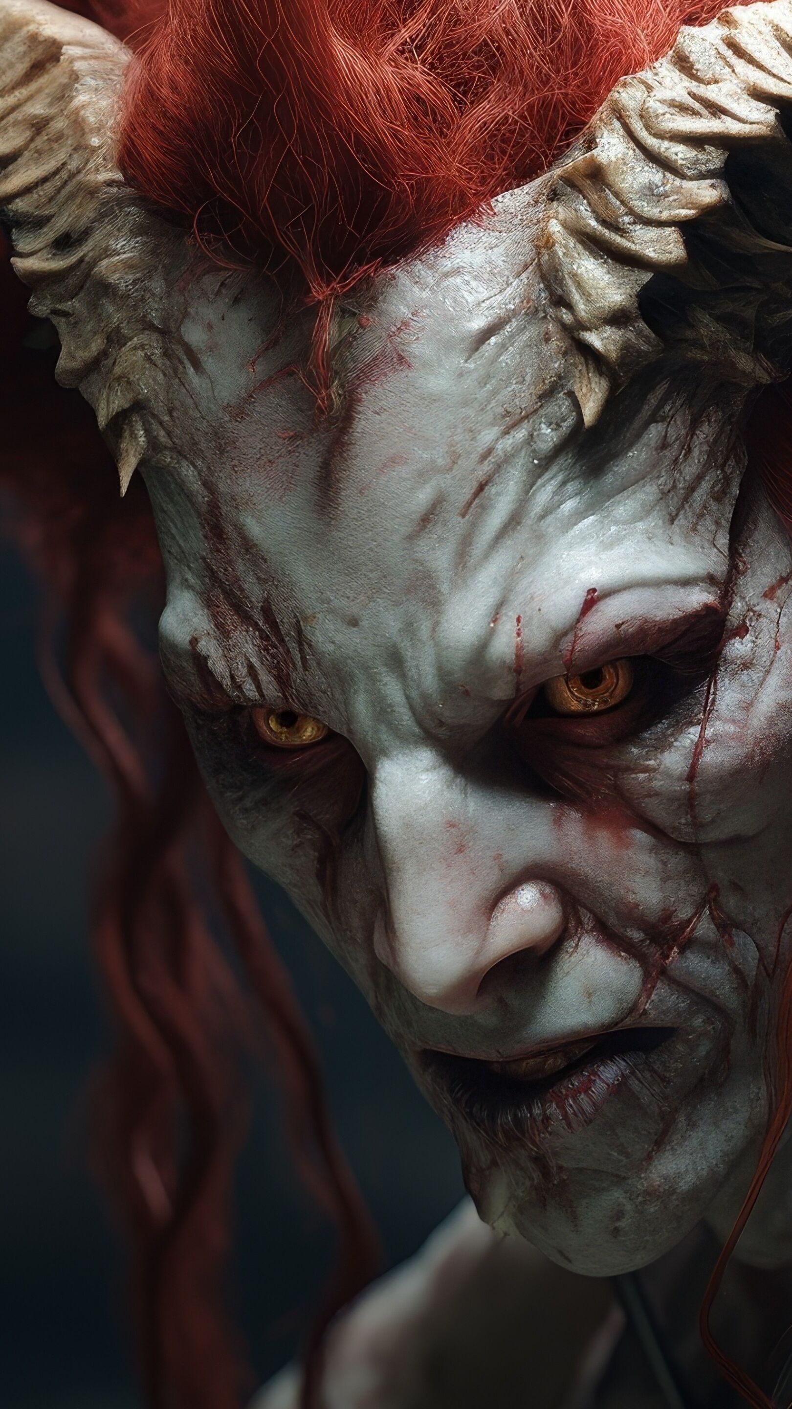 Horned Demon of the Abyss: A Dark Fantasy Scene - backiee