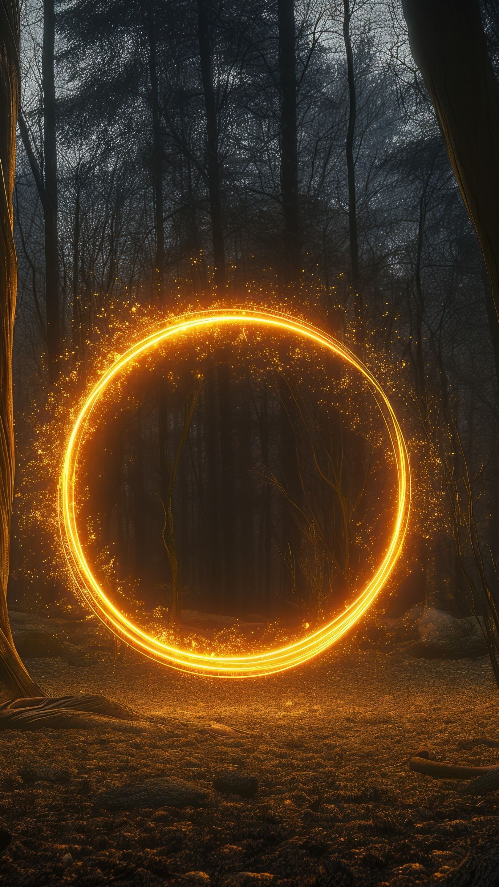 Mysterious Glowing Portal in a Dark Forest - backiee