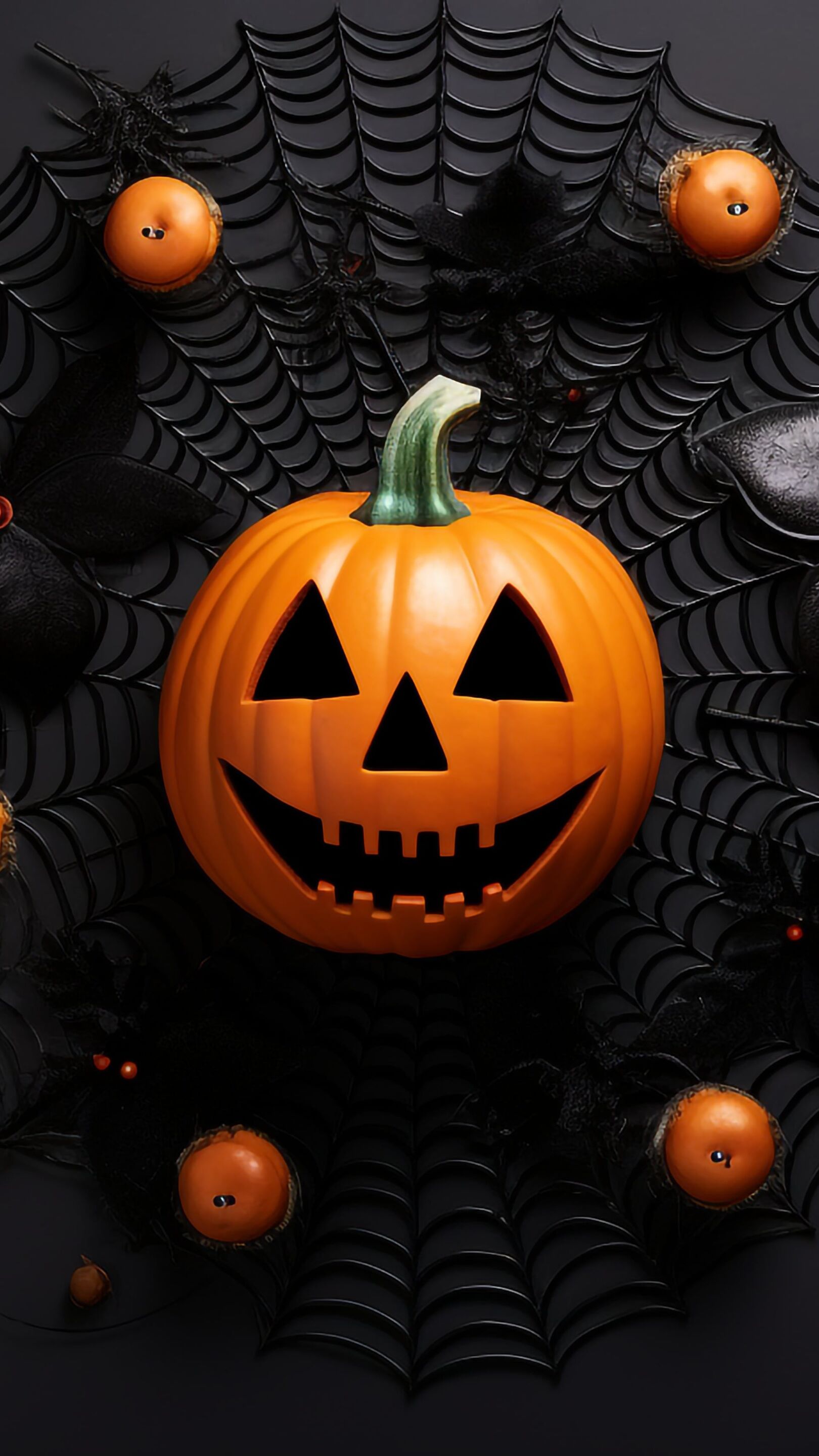 Mystical Halloween with Pumpkins and Bats in Black and Orange - backiee