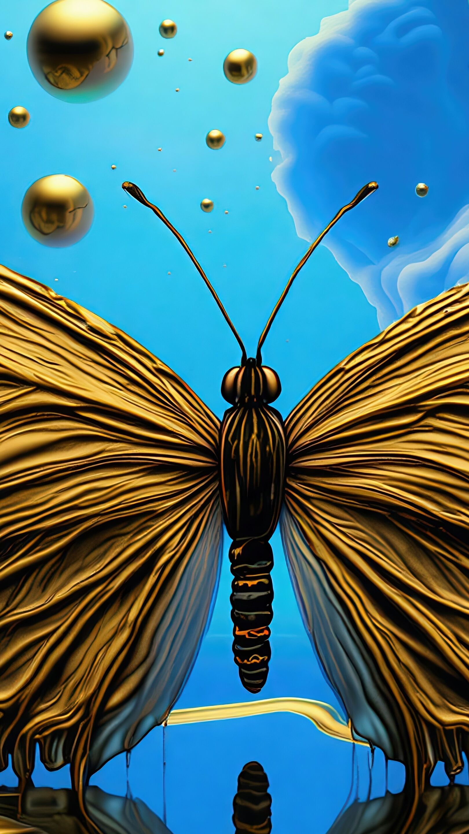 Golden Winged Fantasy: A Surreal Abstract Butterfly - backiee