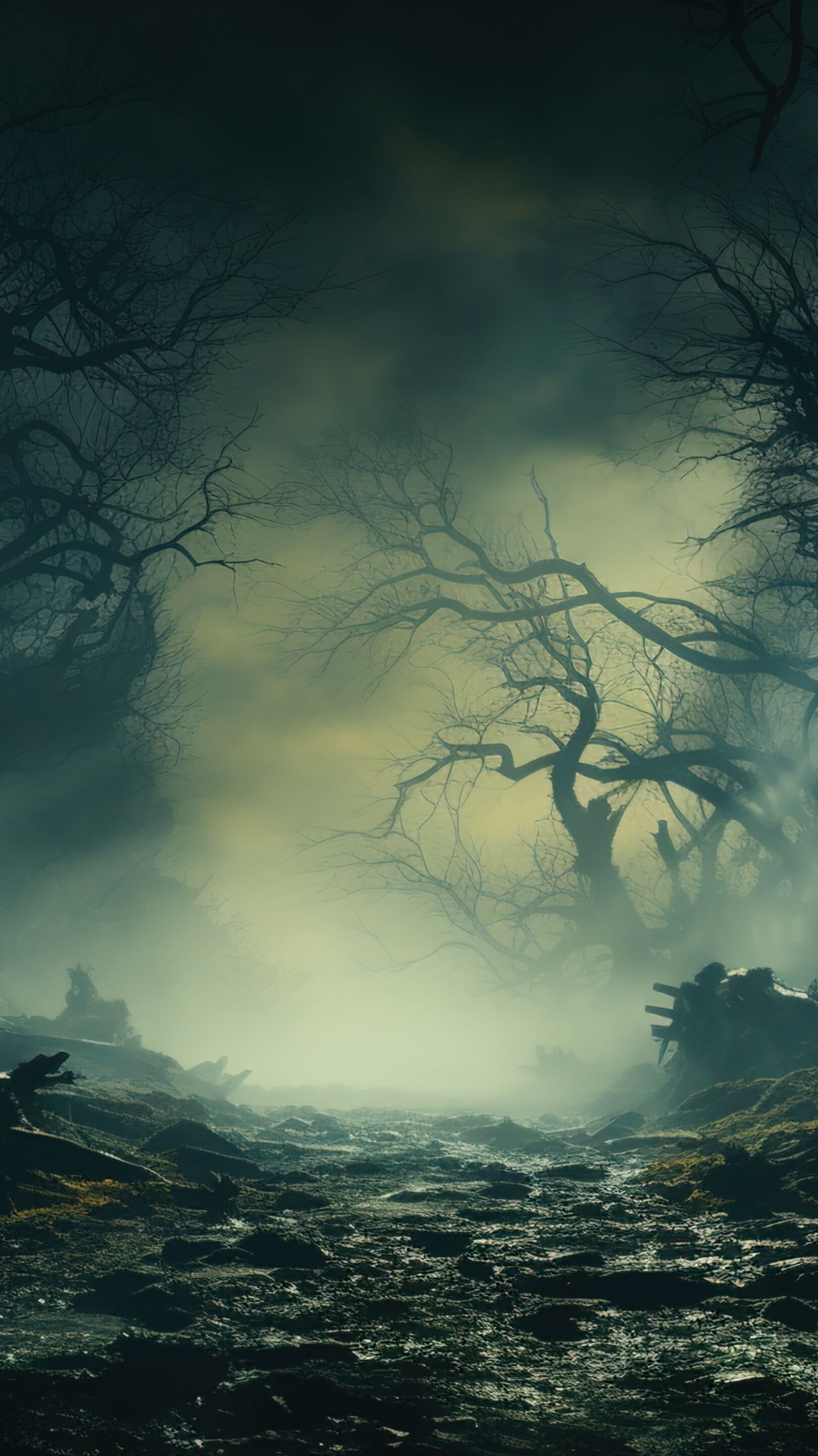 Mysterious Misty Forest in Moonlight - backiee