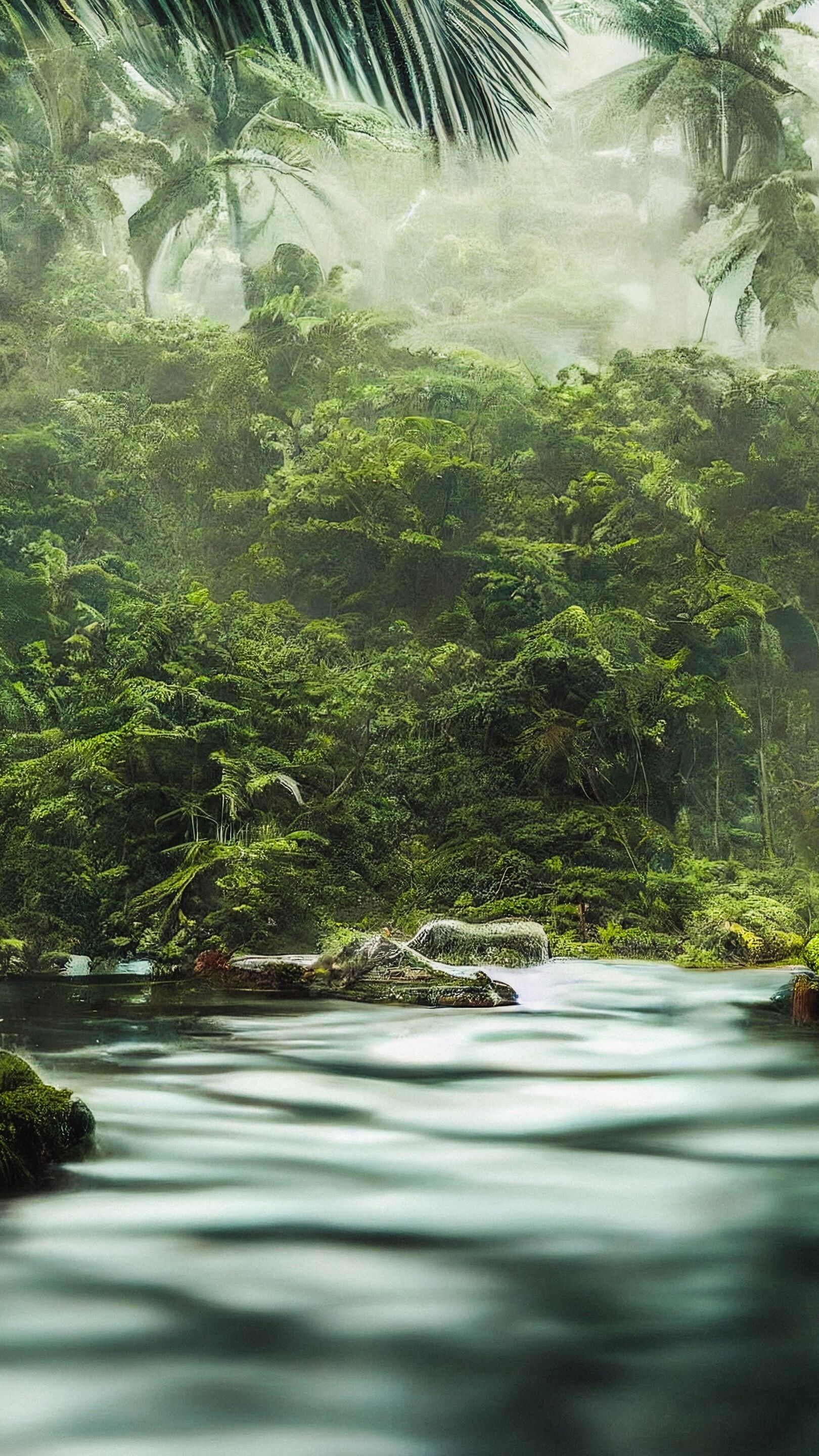 Lush Tropical Forest with Serene Stream - backiee