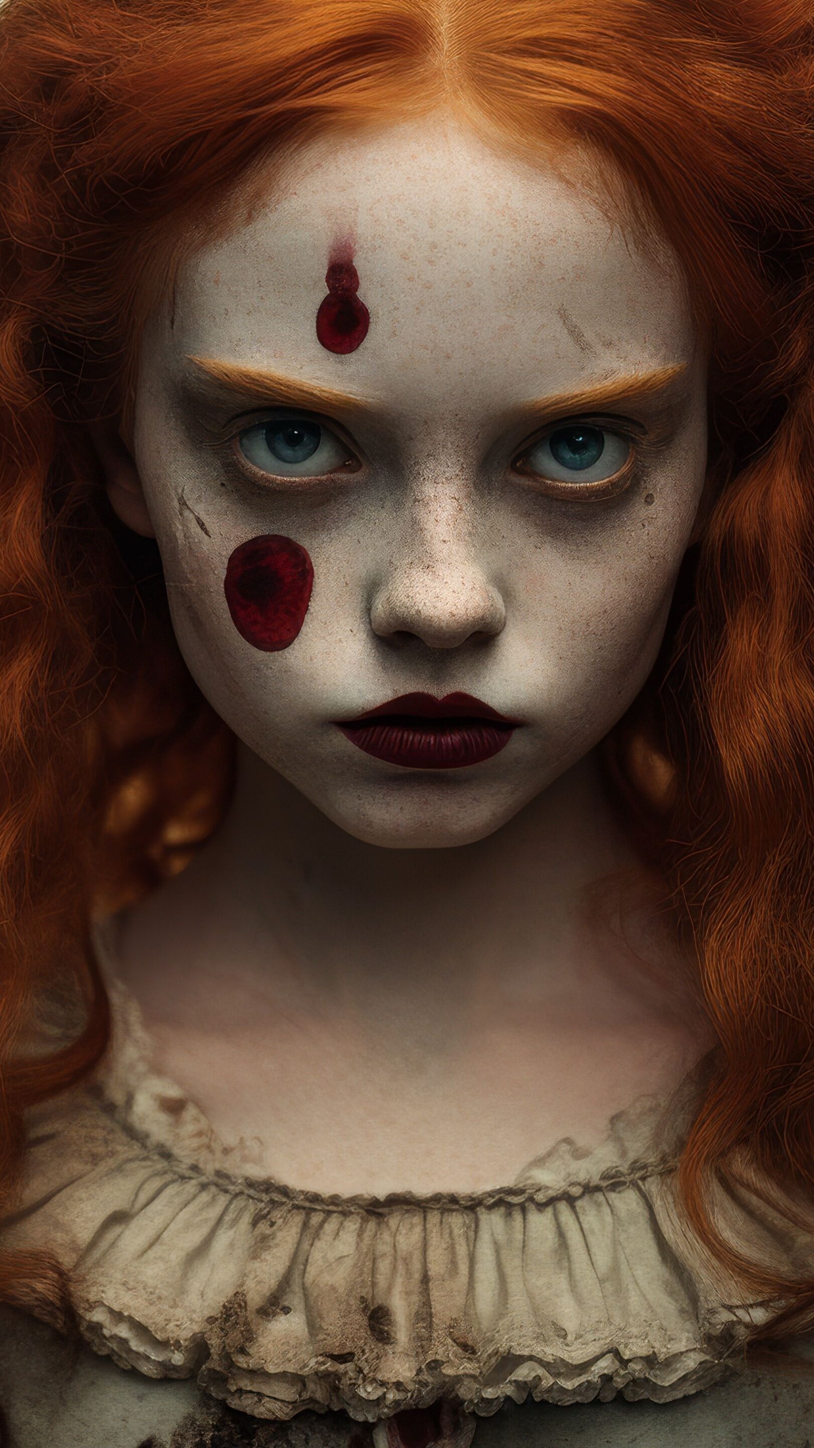 Haunting Gaze of the Creepy Red-Haired Doll - backiee