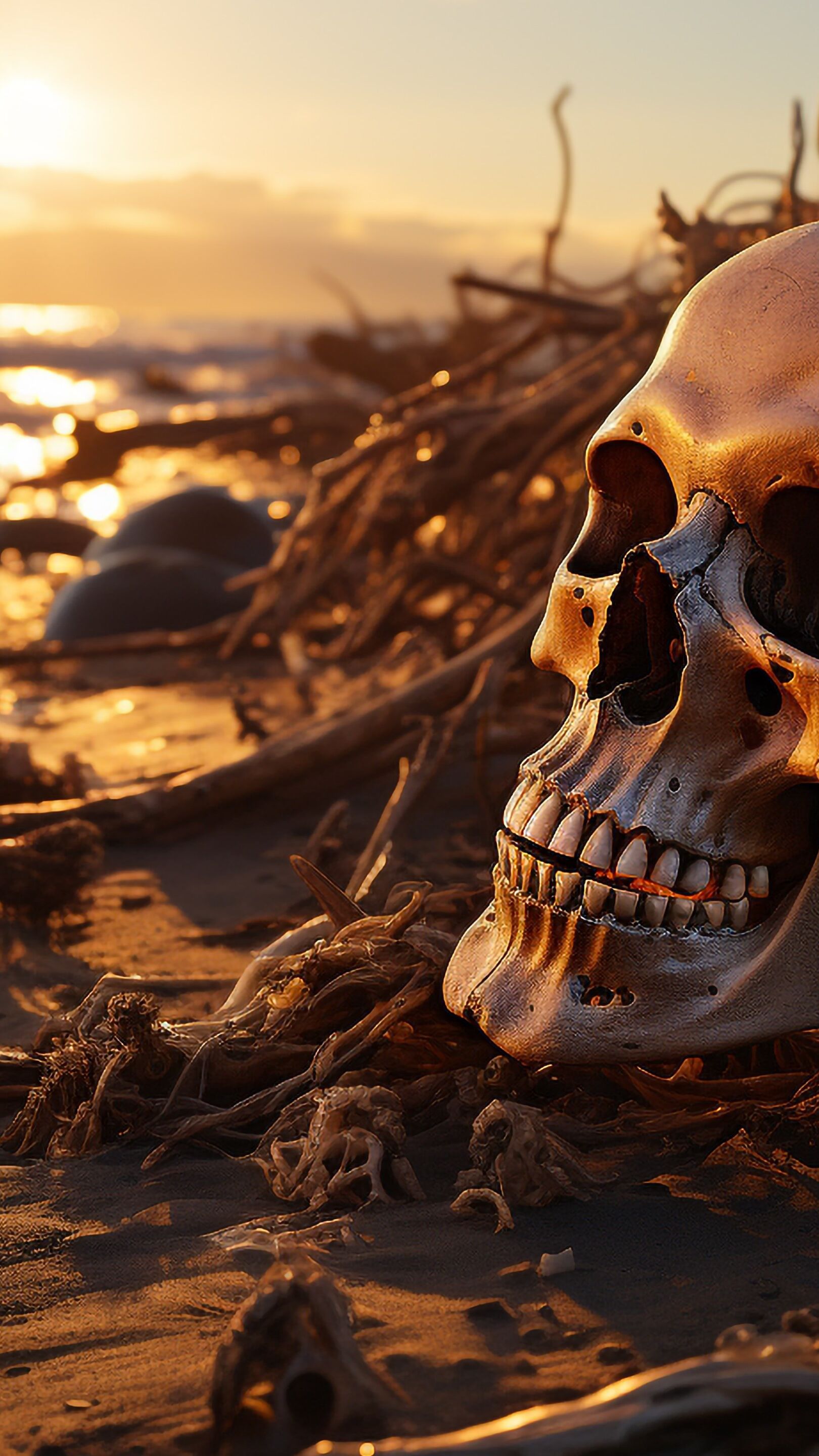 Mystical Skull at Sunset Shoreline - backiee