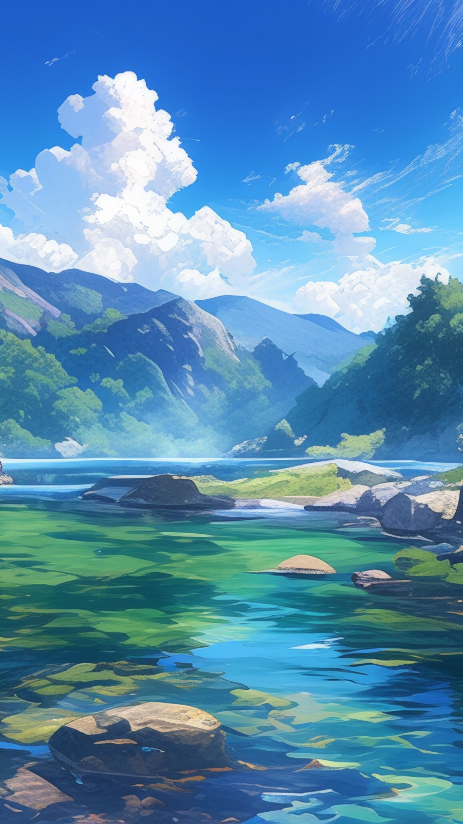 Serene Anime River Landscape - backiee
