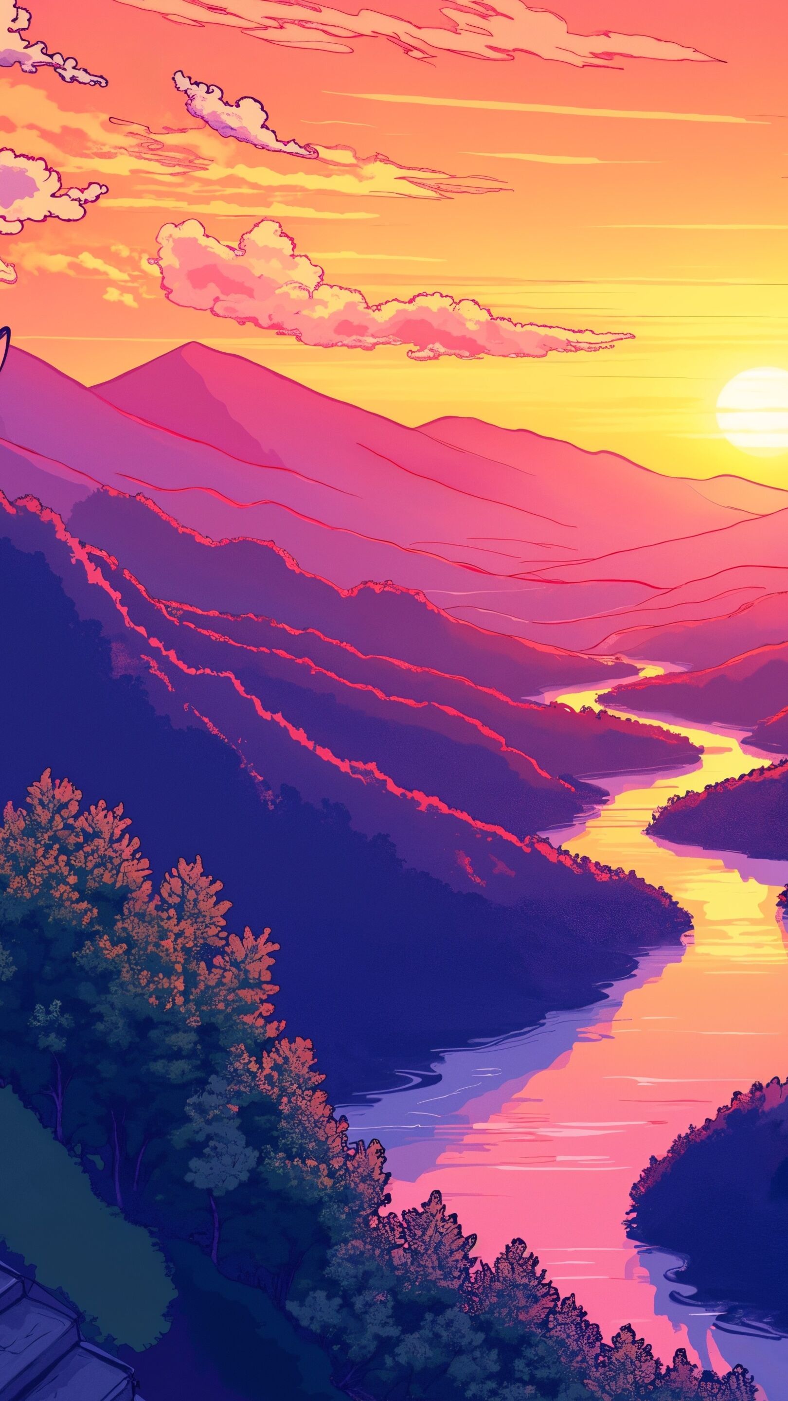 Serene Sunset Over Oriental Landscape - backiee