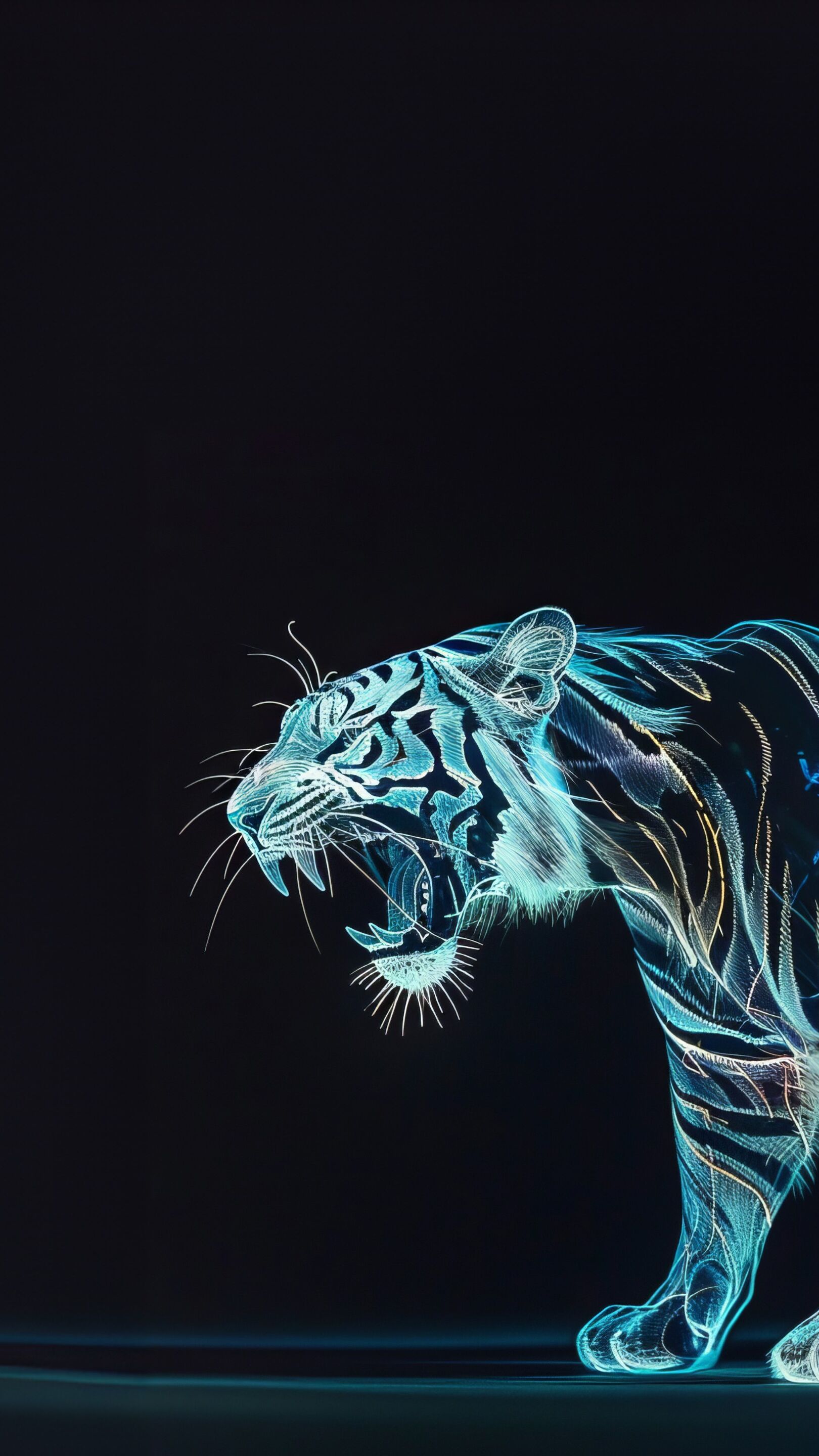 Neon Hologram Tiger Roar - backiee
