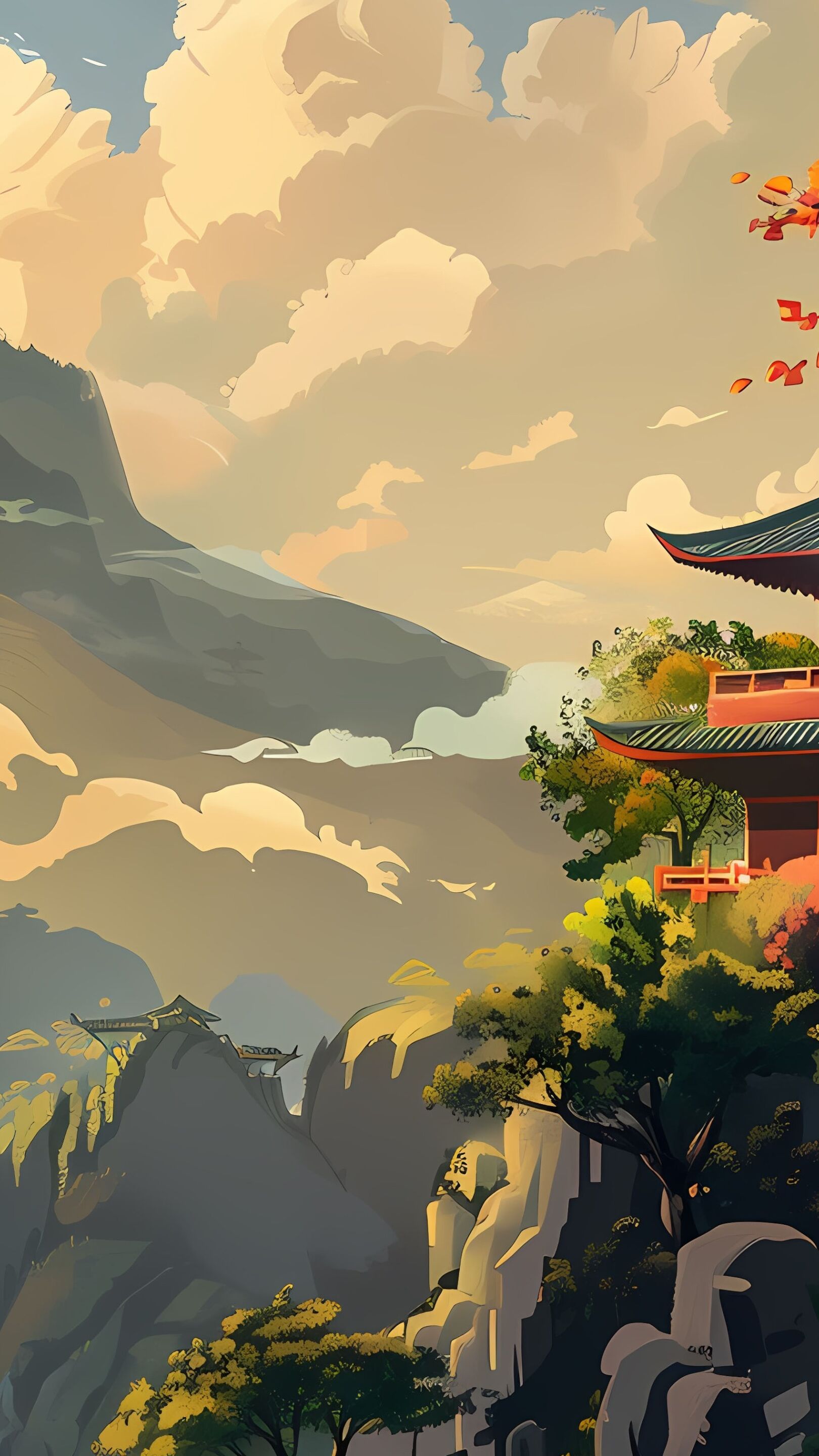 Mystical Oriental Landscape in Digital Splendor - backiee