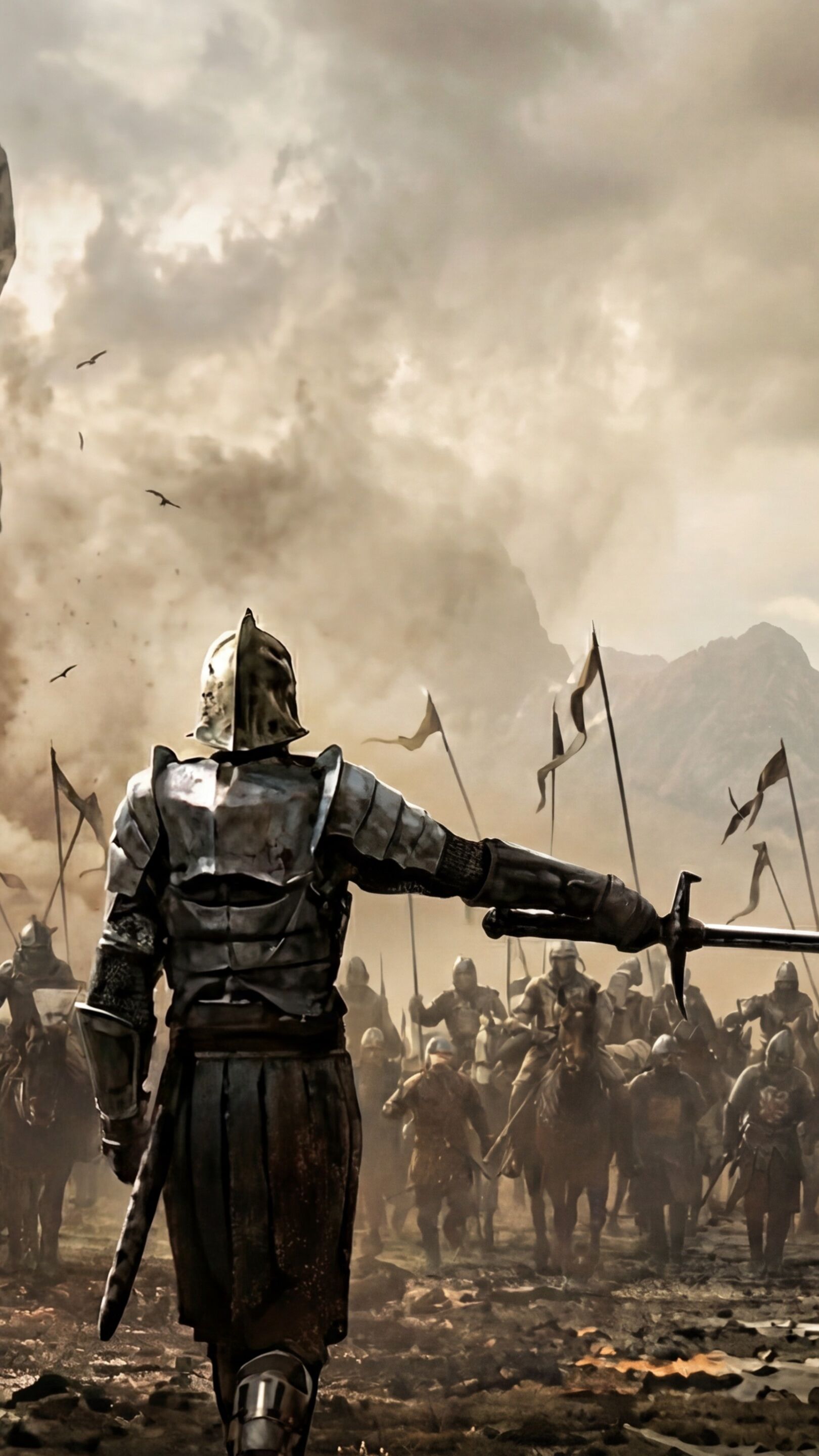 Epic Clash of Knights in a Majestic Battlefield - backiee
