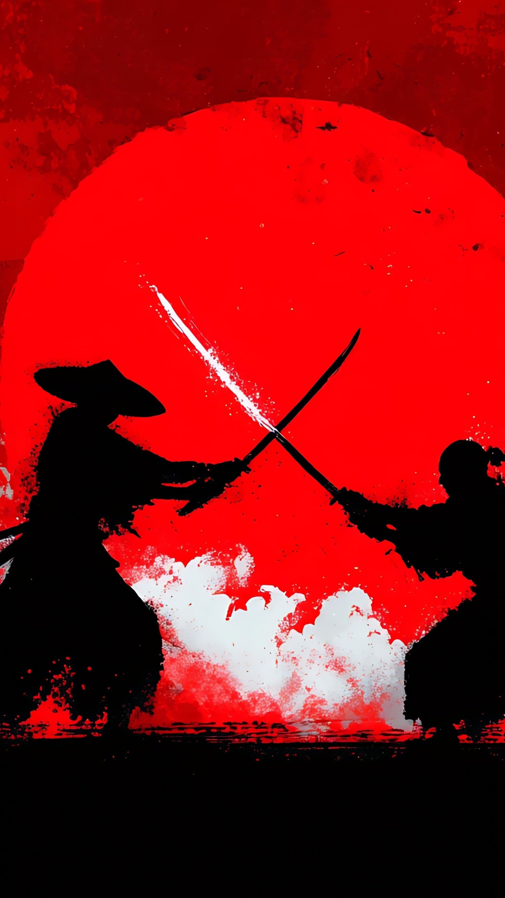 Samurai Shadows Clash Under Crimson Moon - backiee