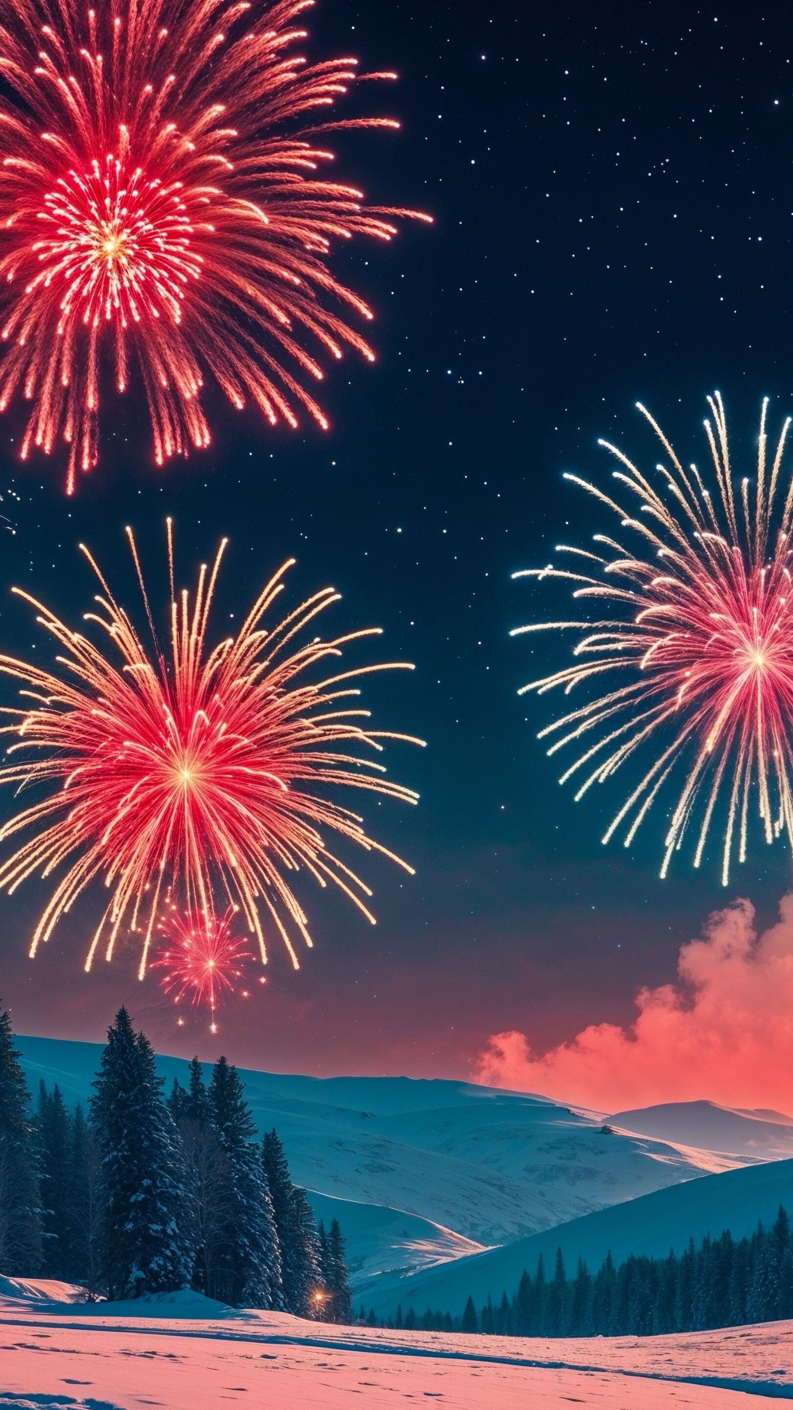 Fireworks Illuminate the Winter Night Sky - backiee