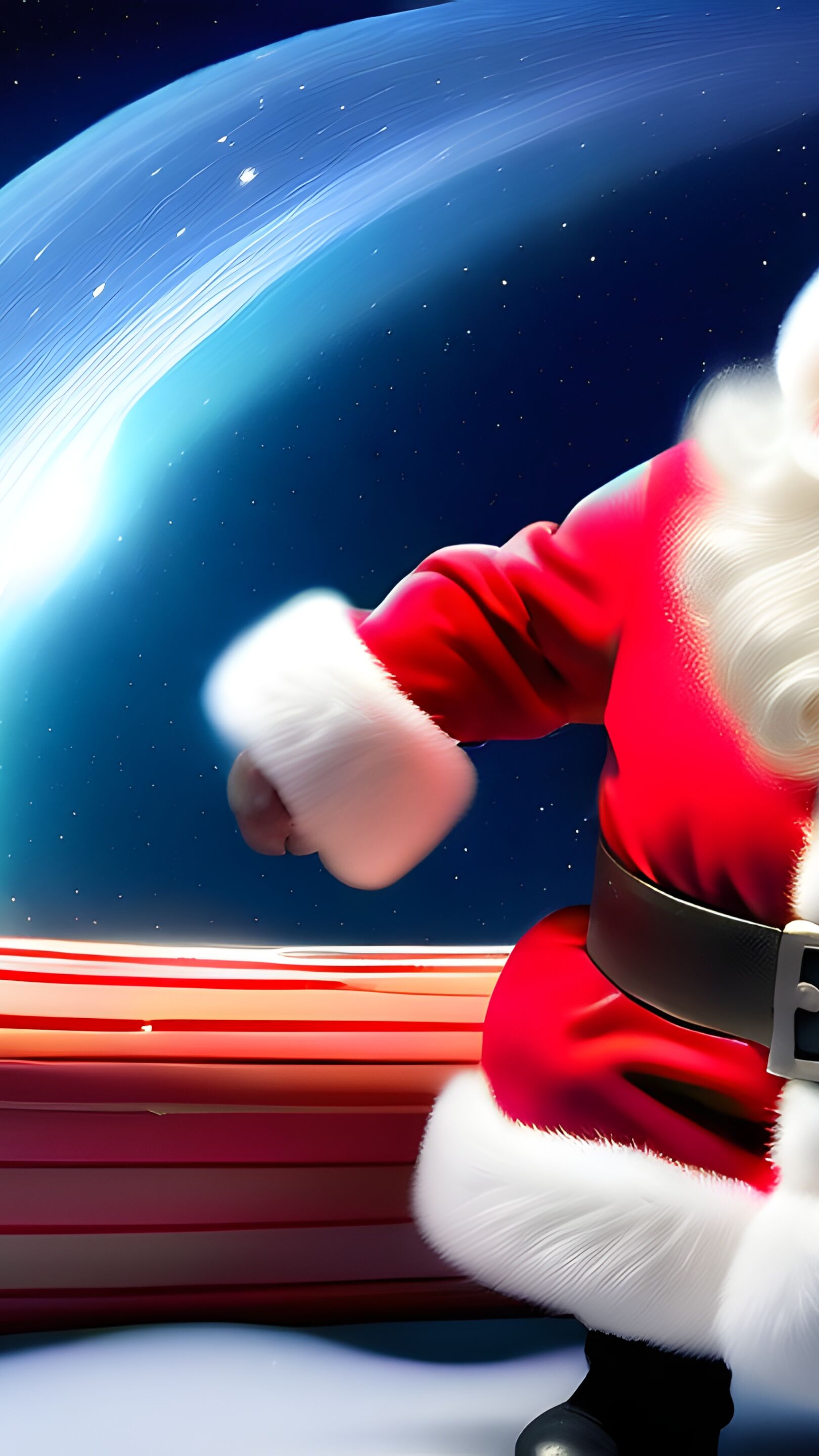 Cosmic Santa Celebration on Snowy Moonlit Planet in 5K - backiee