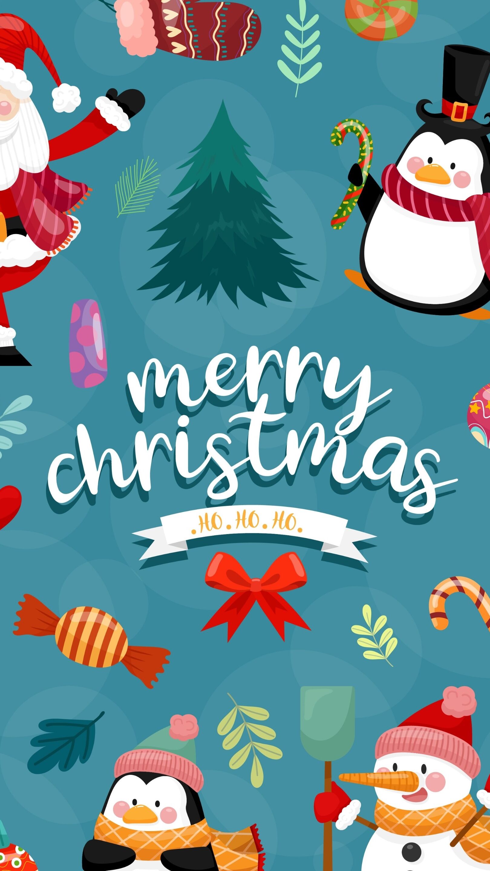 Festive Merry Christmas Illustration with Santa Reindeer Snowmen and ...