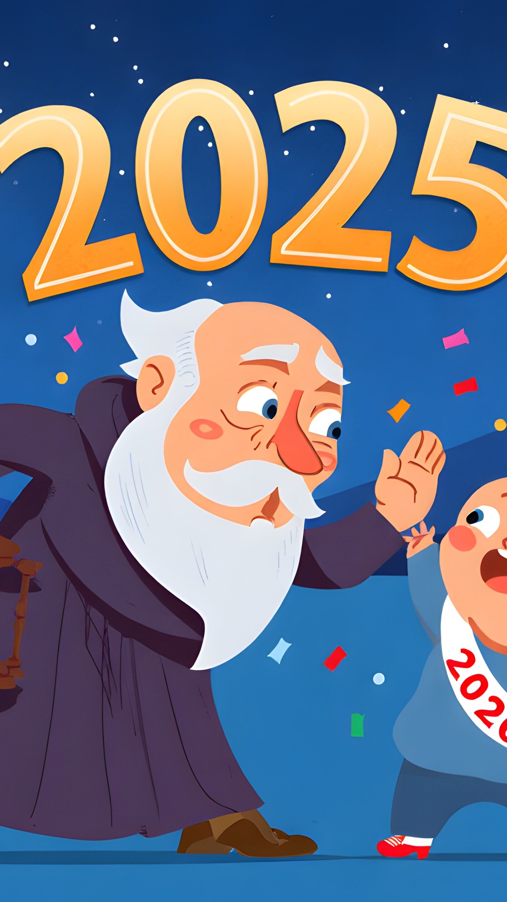 Cartoon New Year Countdown From 2025 to 2026 Under Moonlight - backiee