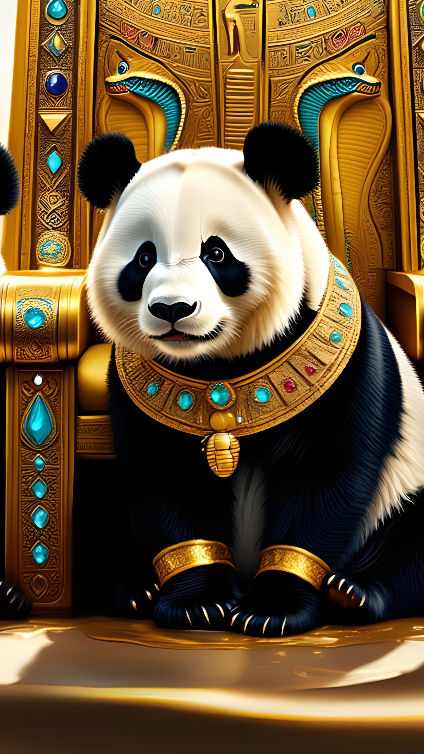 Royal Panda Trio in Ancient Golden Temple AI Art 5K - backiee